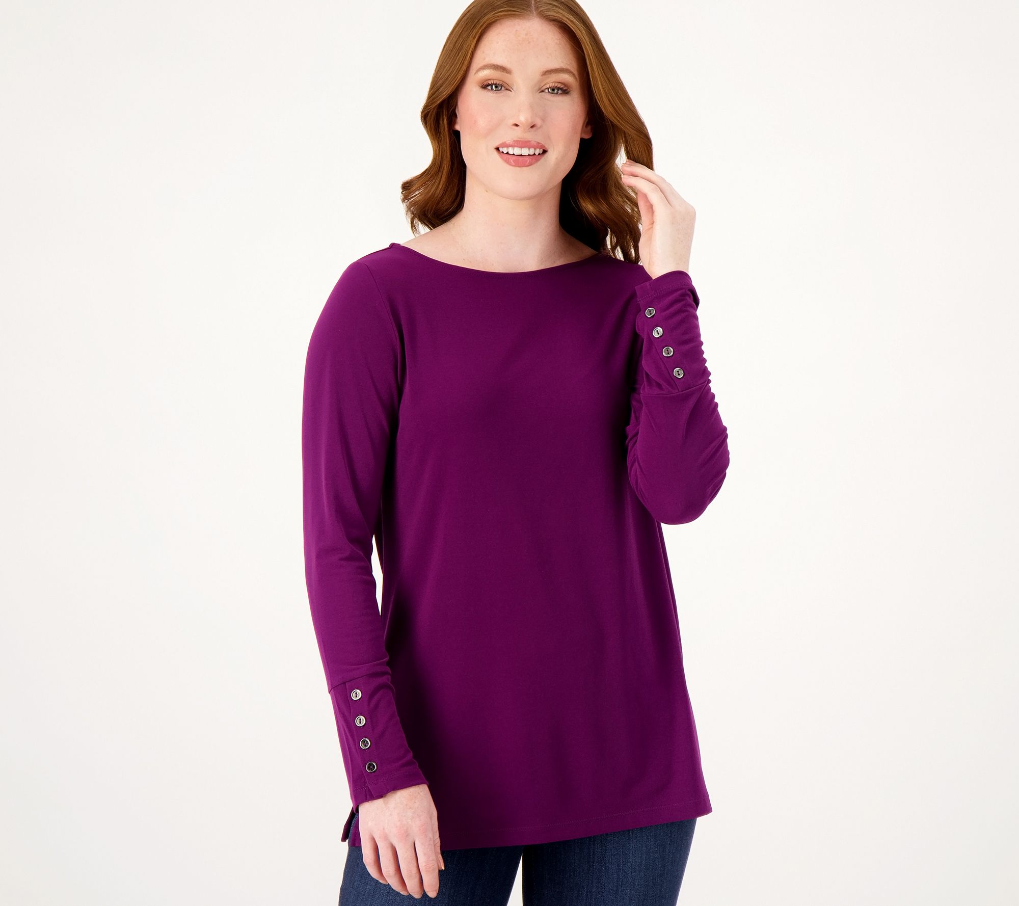 As Is Susan Graver Every Day Reg Liquid Knit Tunic With Button Detail