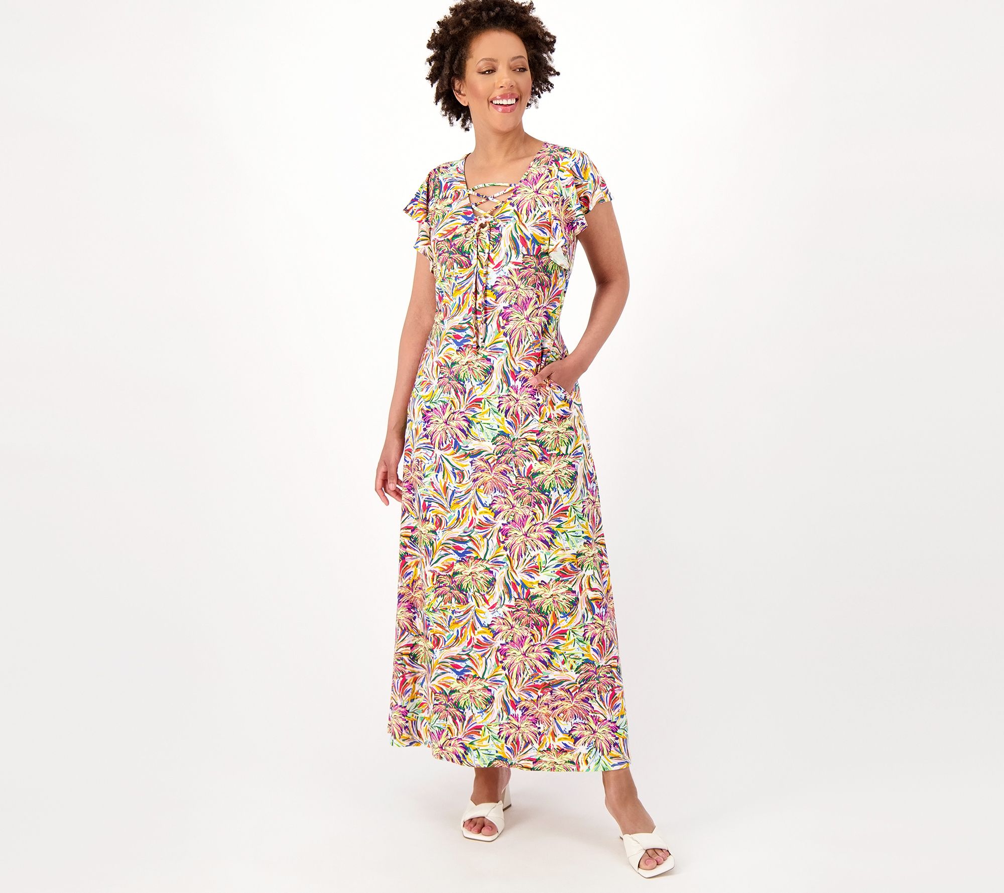 "As Is" Attitudes by Renee Petite Lace Front Maxi Dress - QVC.com