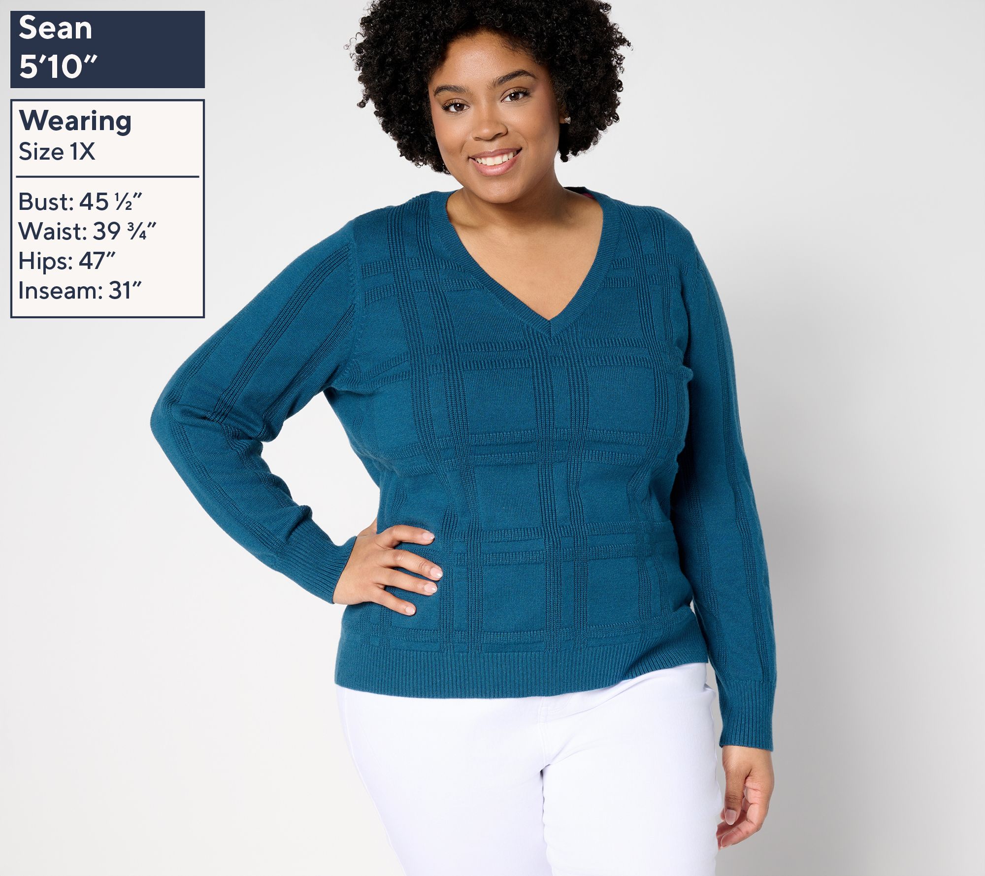 Isaac Mizrahi Live! Plaid Rib V-Neck Pullover Sweater - QVC.com