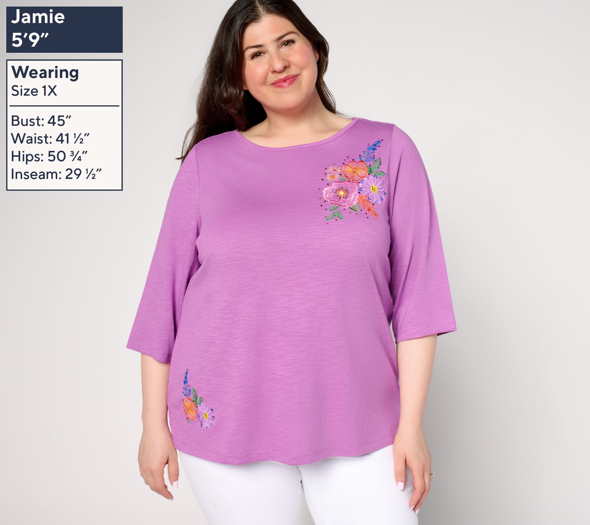 Quacker Factory Fresh Cut Bouquet Bateau 3/4 Sleeve Top - QVC.com