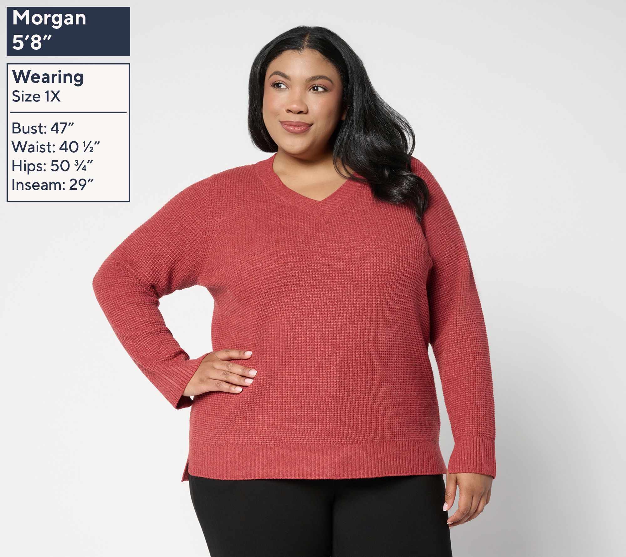 Denim & Co. Waffle Stitch V- Neck Long Sleeve Sweater - QVC.com