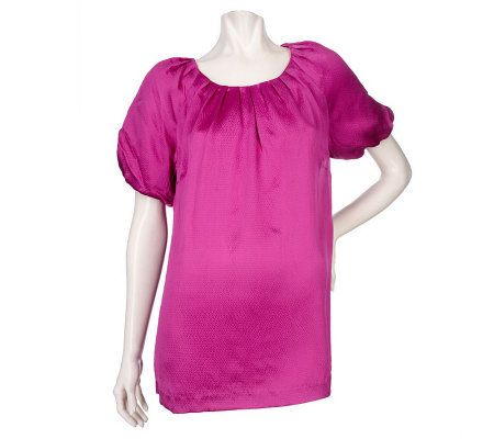 Dialogue Hammered Silk Blouse with Shirring Detail - QVC.com