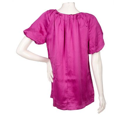 Dialogue Hammered Silk Blouse with Shirring Detail - QVC.com