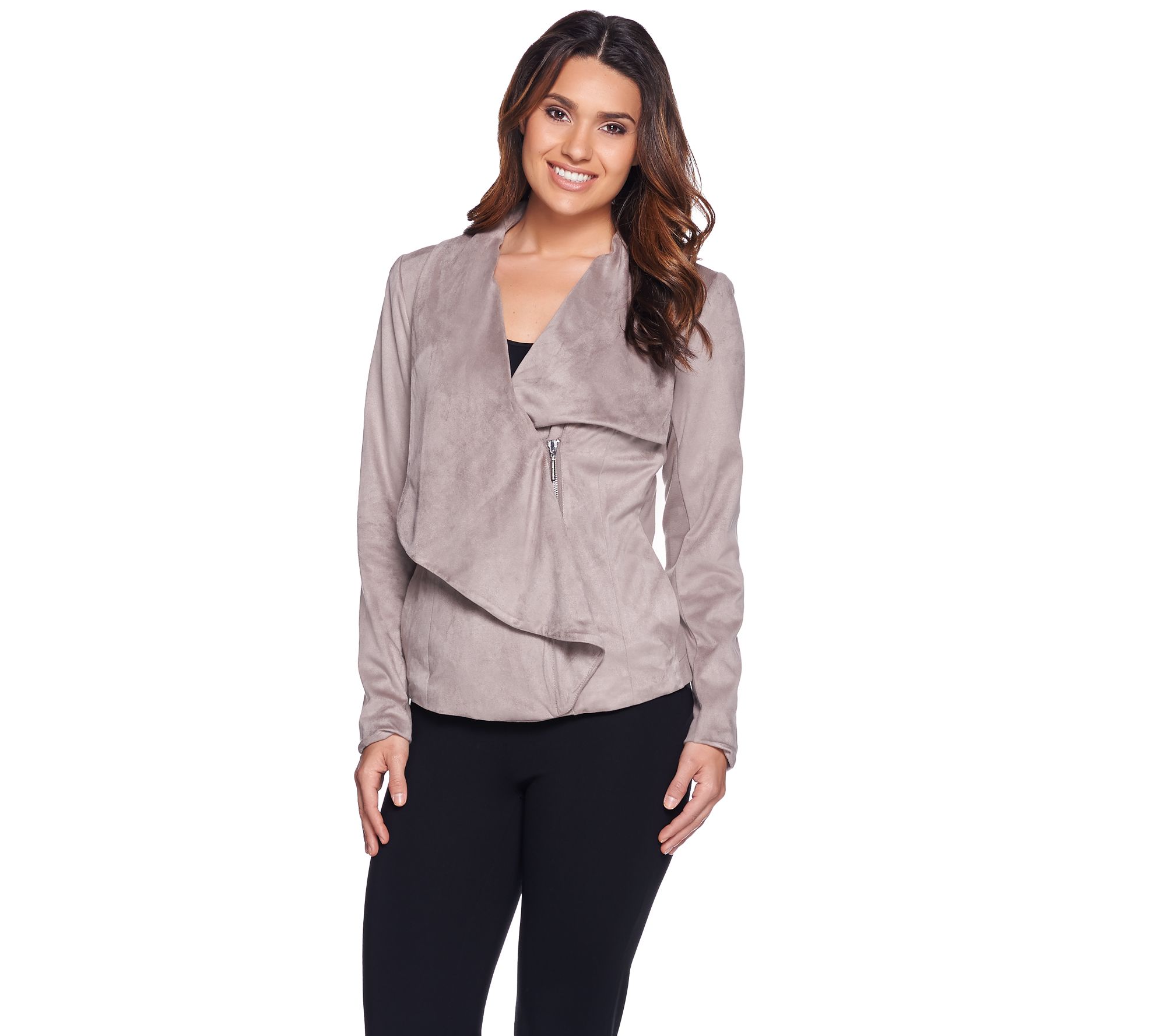 "As Is" H by Halston Faux Suede Motorcycle Jacket - QVC.com