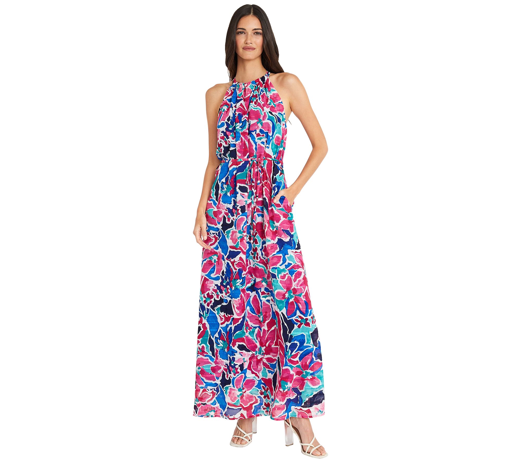 Maggy London Belted Halter Maxi Dress - QVC.com