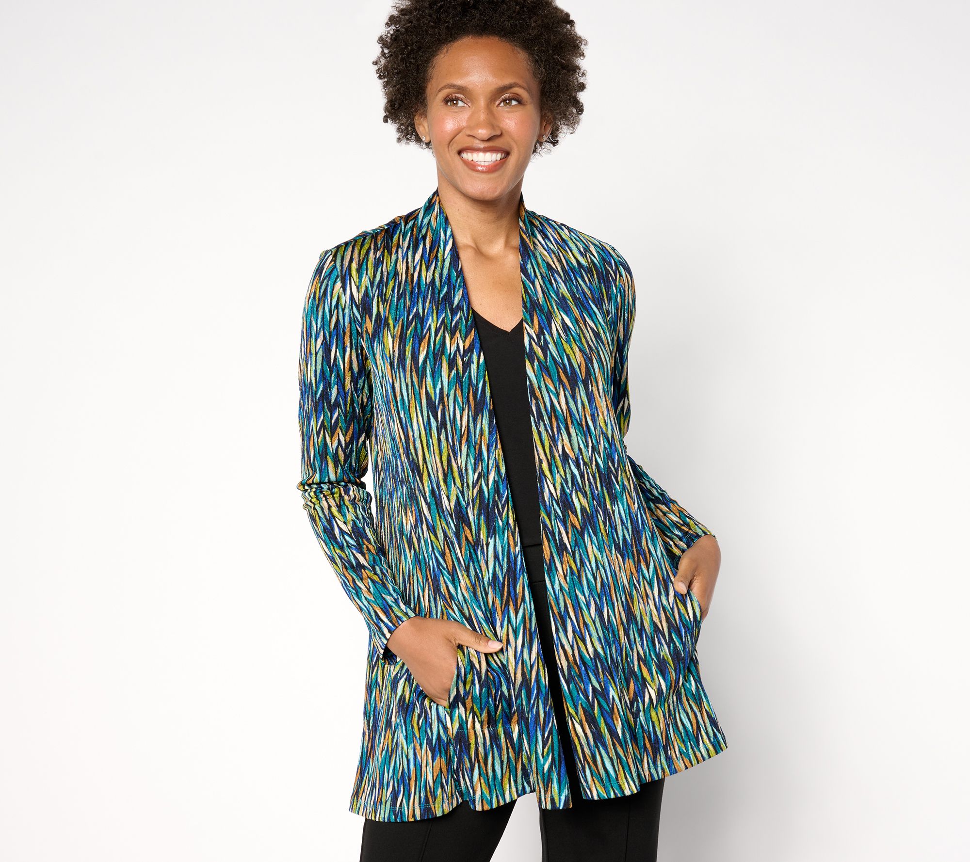 Susan Graver Printed Novelty Knit Long Sleeve Cardigan - QVC.com