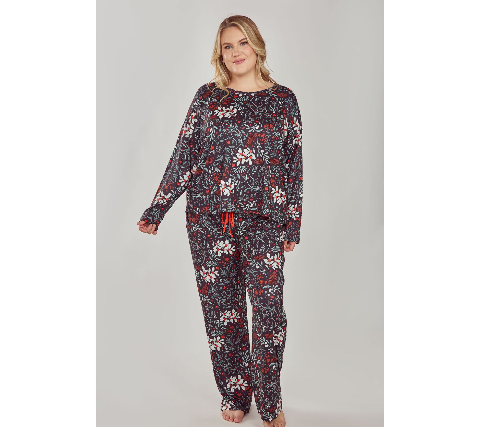 iCollection Floral Knit Long Sleeve Top & Pant Pajama Set - QVC.com