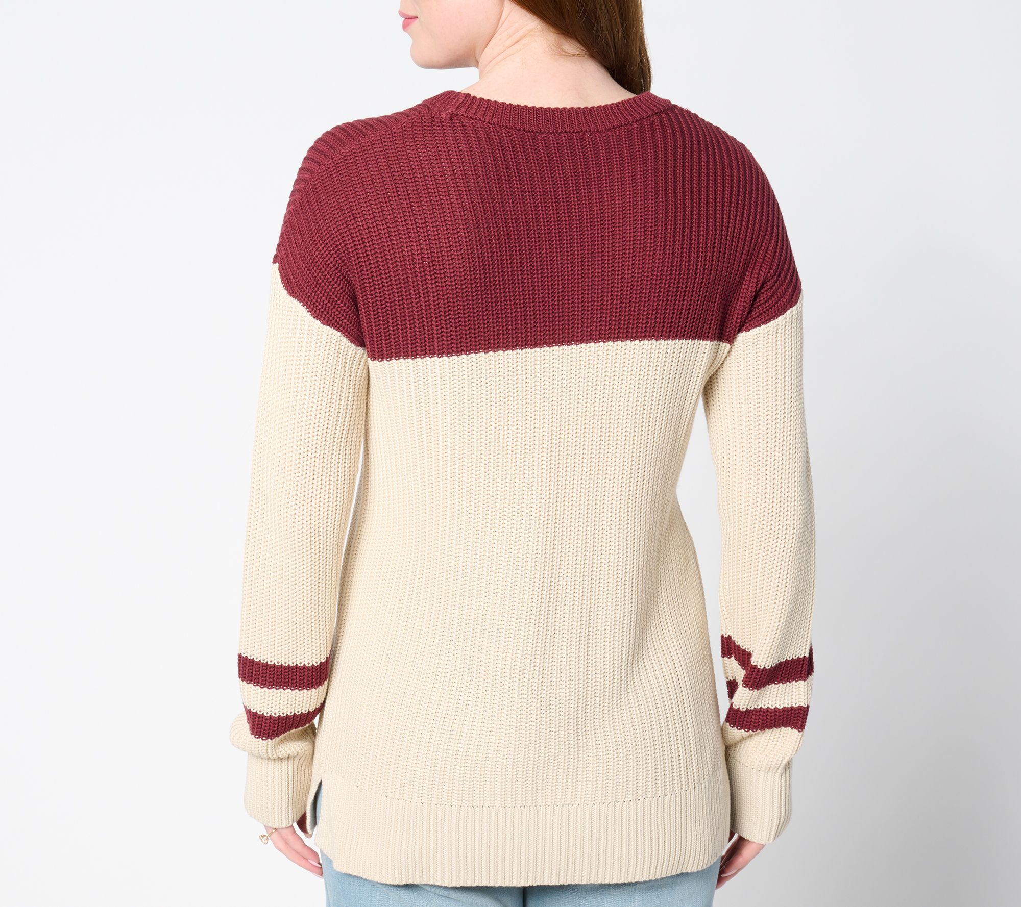 "As Is" Belle by Kim Gravel Varsity Colorblock Knit Sweater - QVC.com