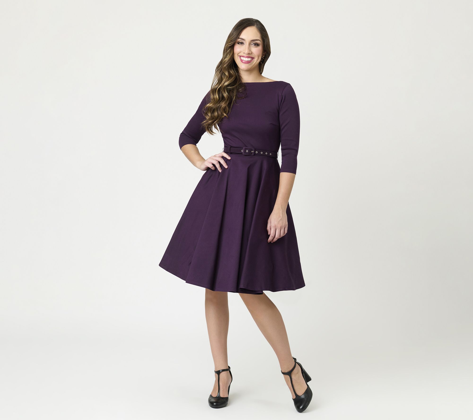 Unique Vintage Eggplant Devon Swing Dress - QVC.com