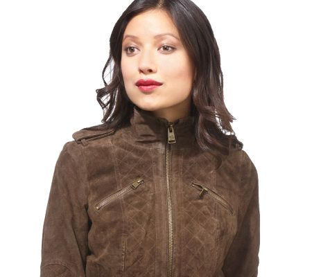 Luxe Rachel Zoe Quilted Suede Zip Front Jacket with Zipper Details ...