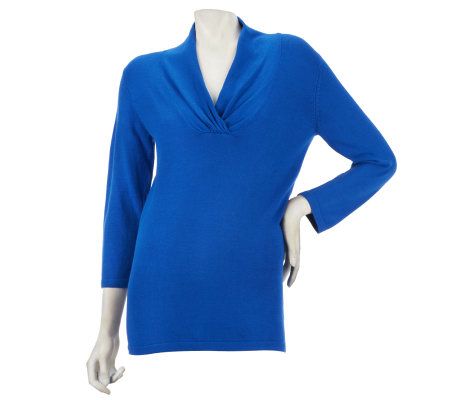 Susan Graver Sweater Knit Crossover Neck Top with 3/4 Sleeves - QVC.com