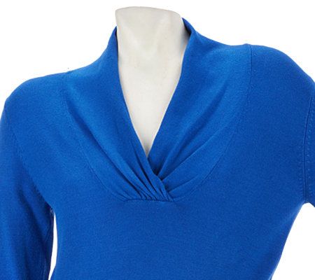 Susan Graver Sweater Knit Crossover Neck Top with 3/4 Sleeves - QVC.com