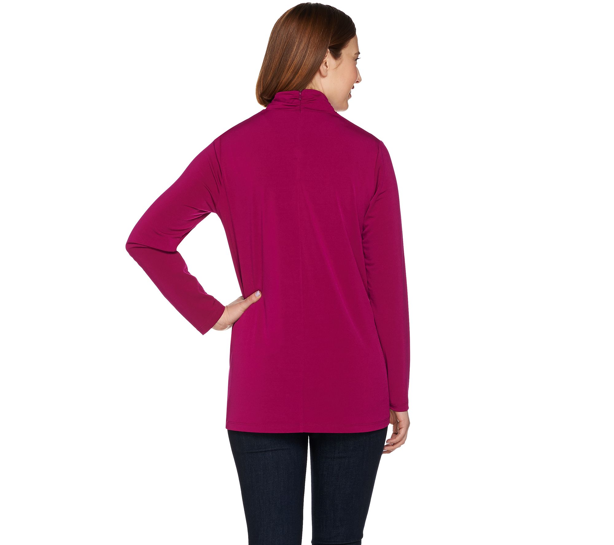Susan Graver Liquid Knit Long Sleeve Tunic With Keyhole Trim