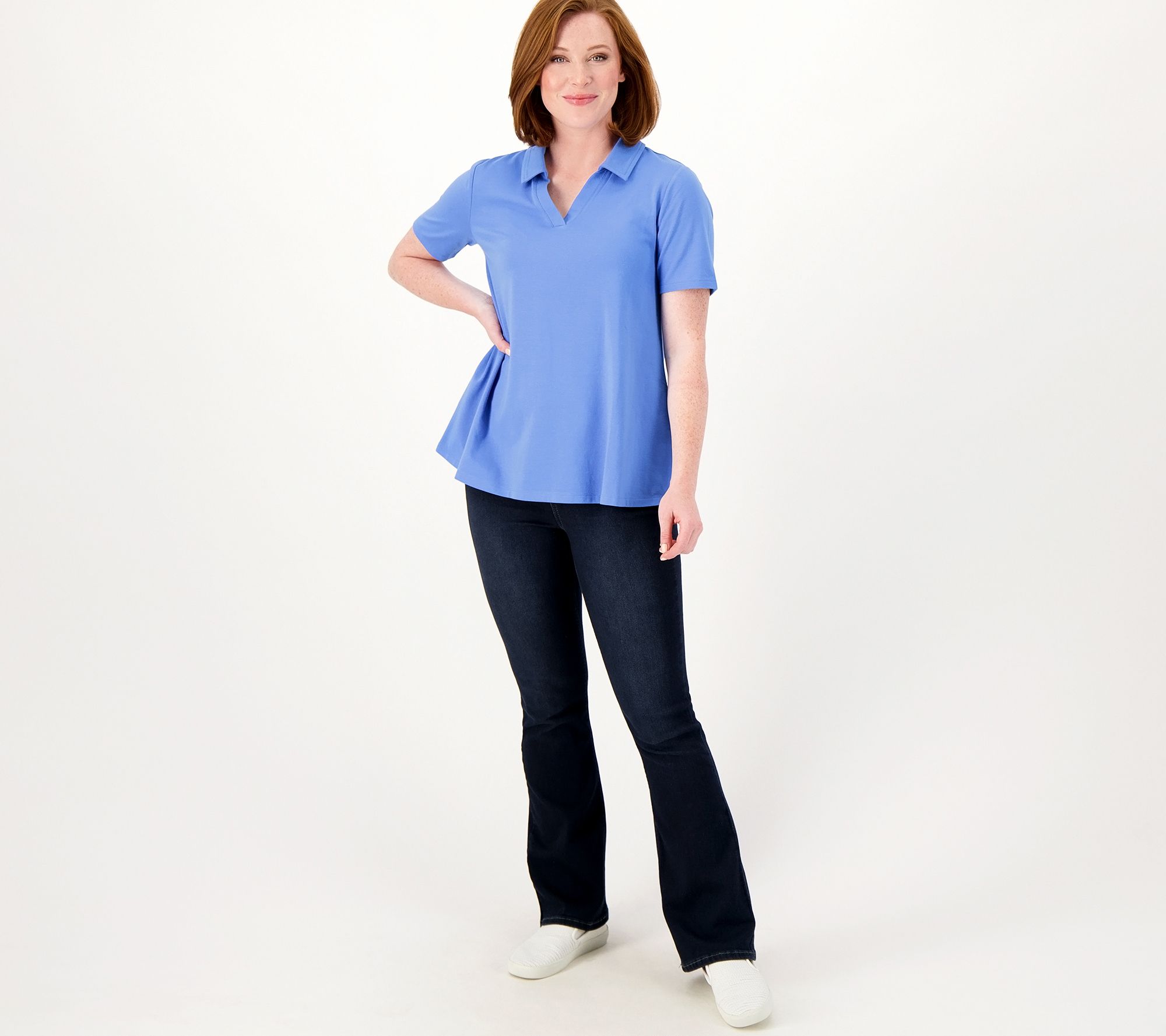 Denim & co. Essentials Favorite Jersey Polo Collar Top - QVC.com