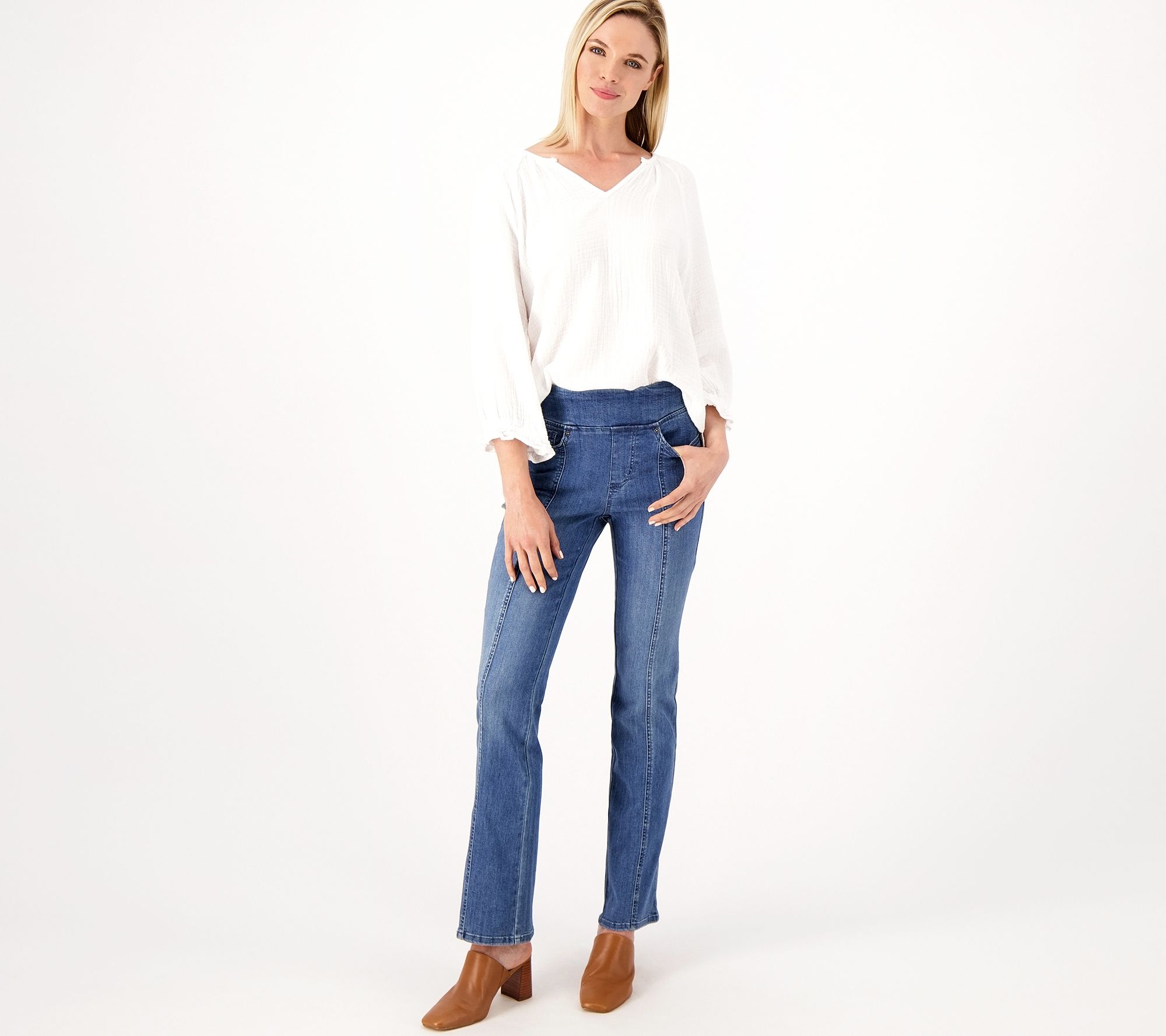 "As Is" Belle by Kim Gravel Pet Primabelle Seamed Boot Cut Jeans - QVC.com