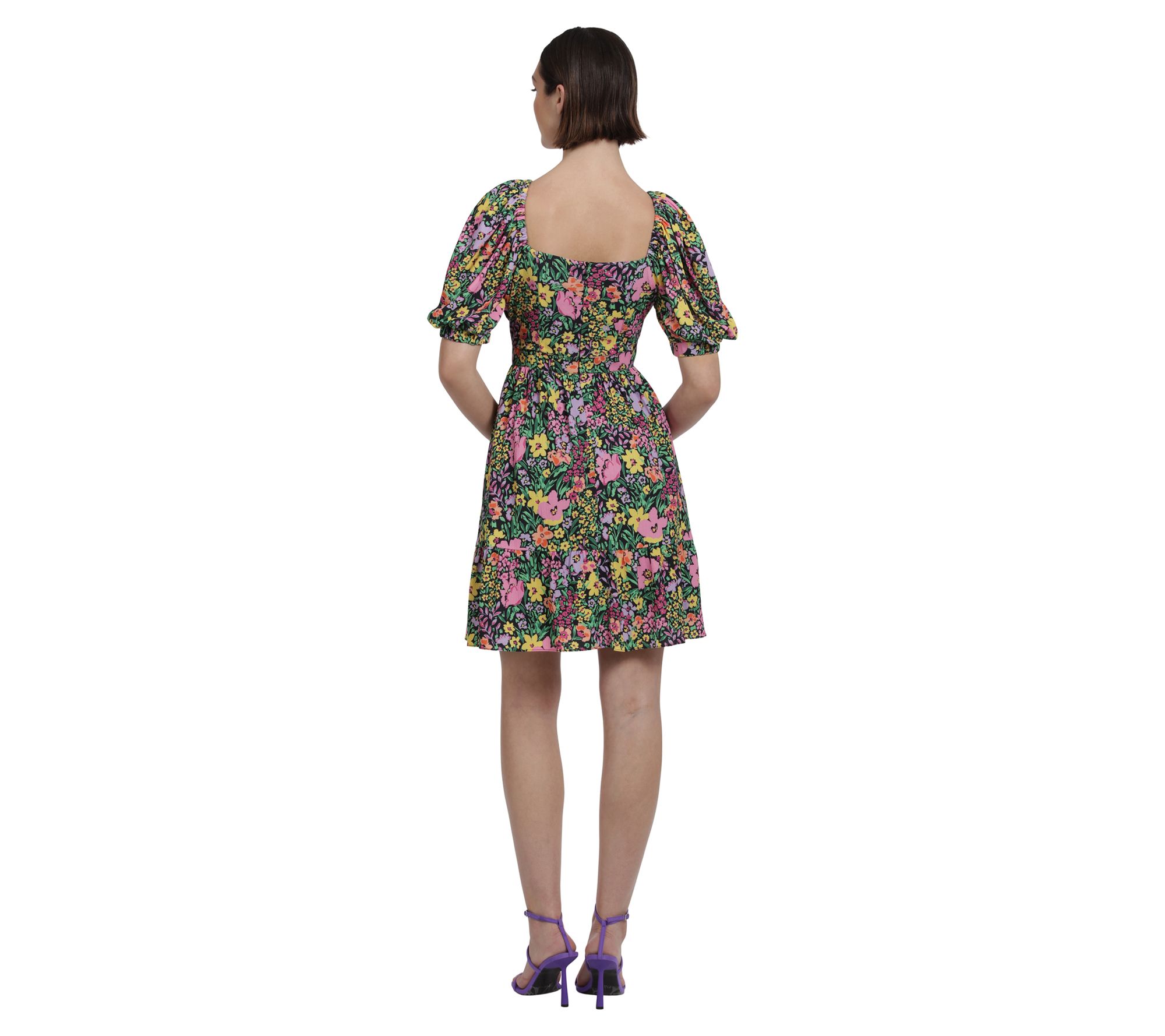 Donna Morgan V Neck Tiered Dre ss with Ruched Bodice - QVC.com