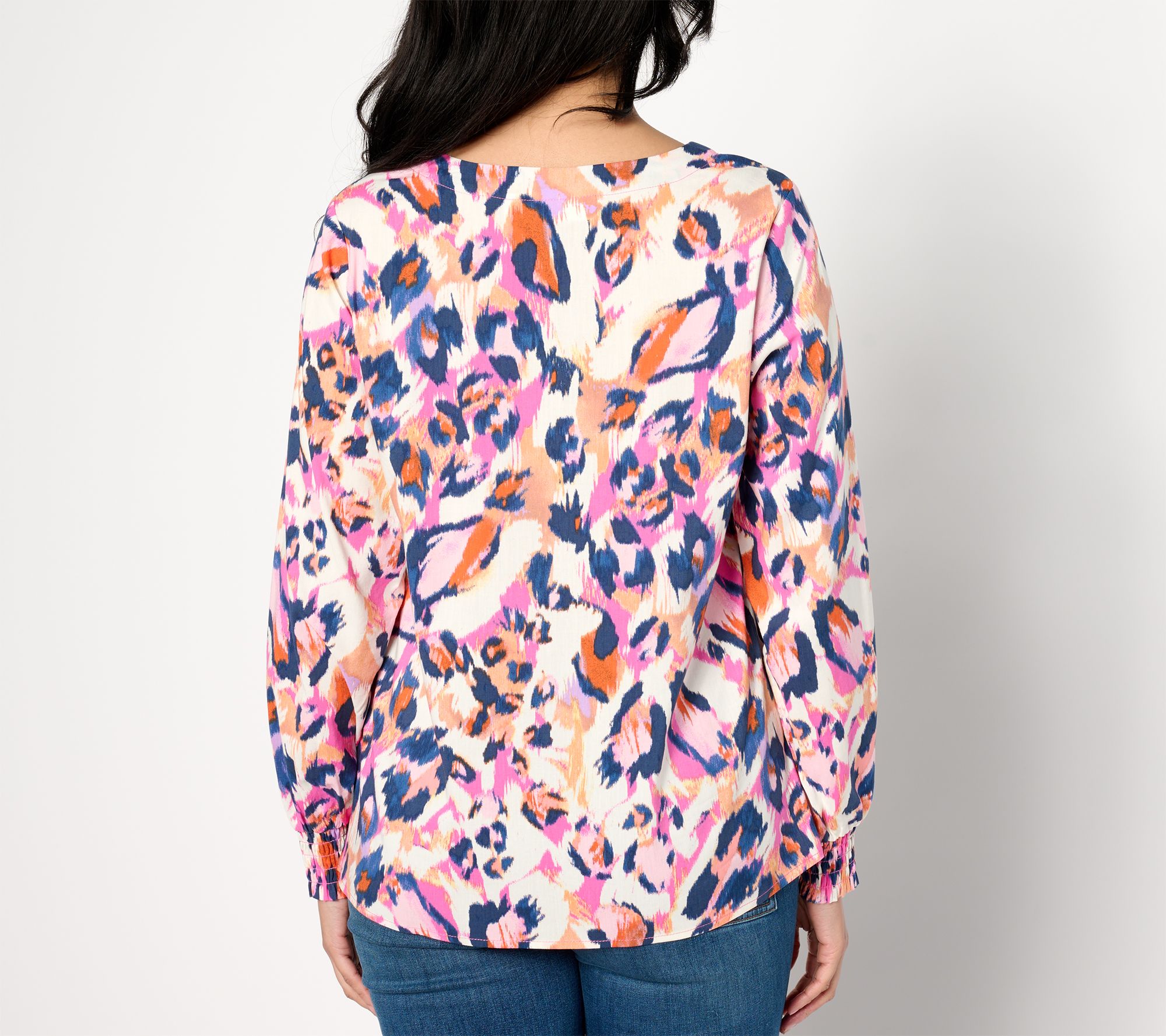 "As Is" Belle by Kim Gravel Indigo Oasis Smocked Sleeve Top - QVC.com