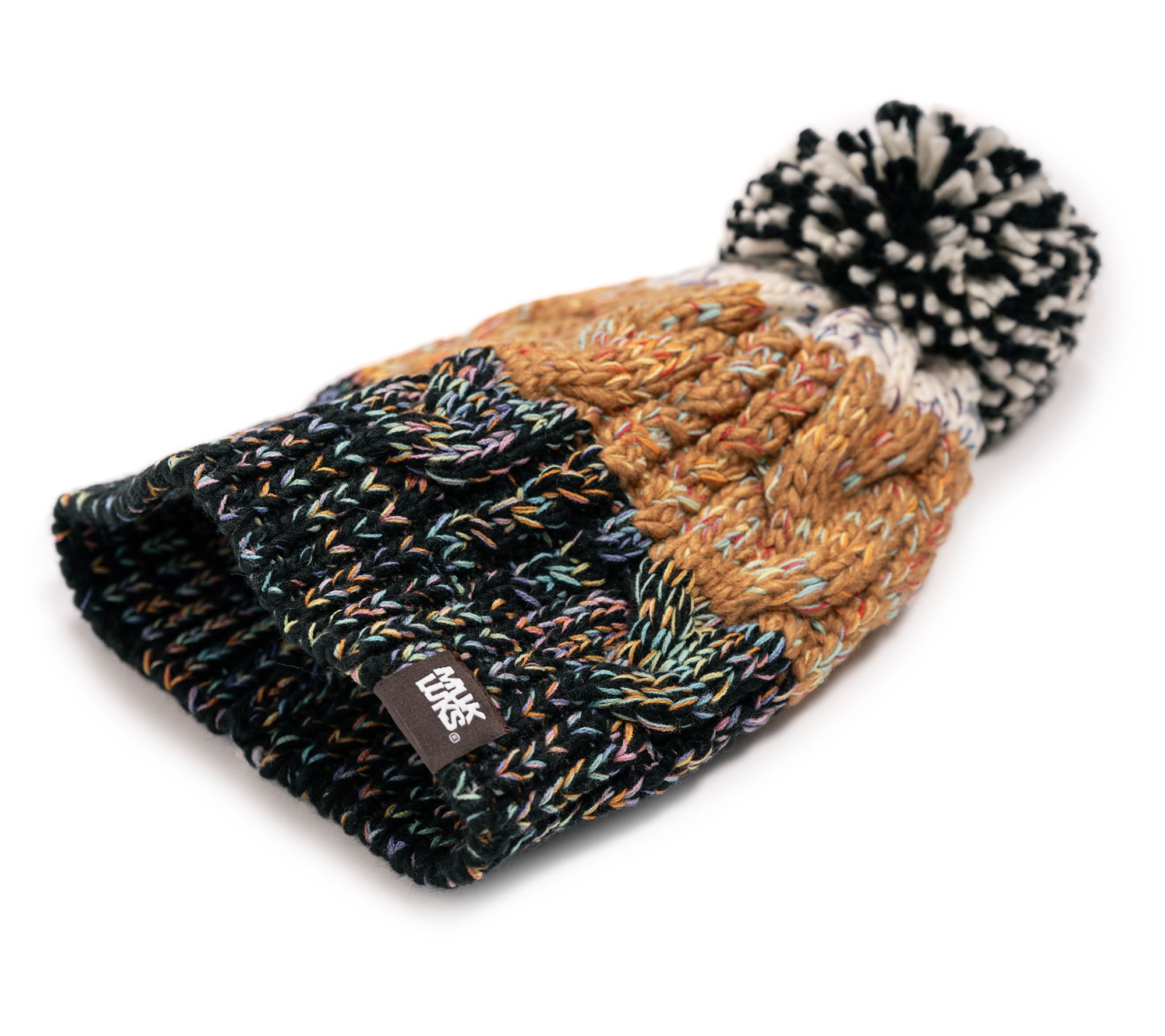 MUK LUKS Women's Colorblock Stripe Cable Knit Pom-Pom Beanie - QVC.com