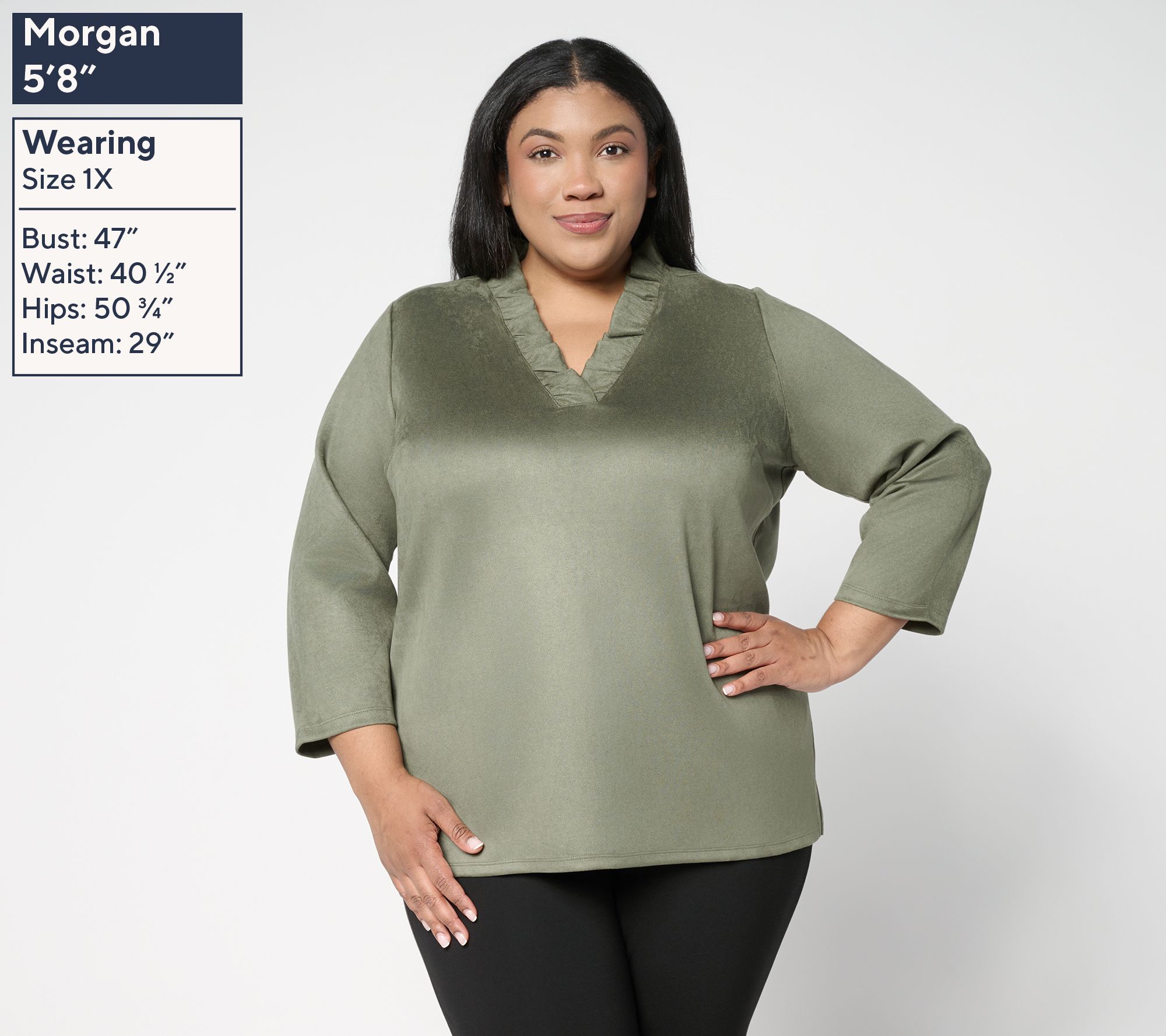 Belle Boho by Kim Gravel PerSuede Me Ruffle Collar V Neck Top - QVC.com