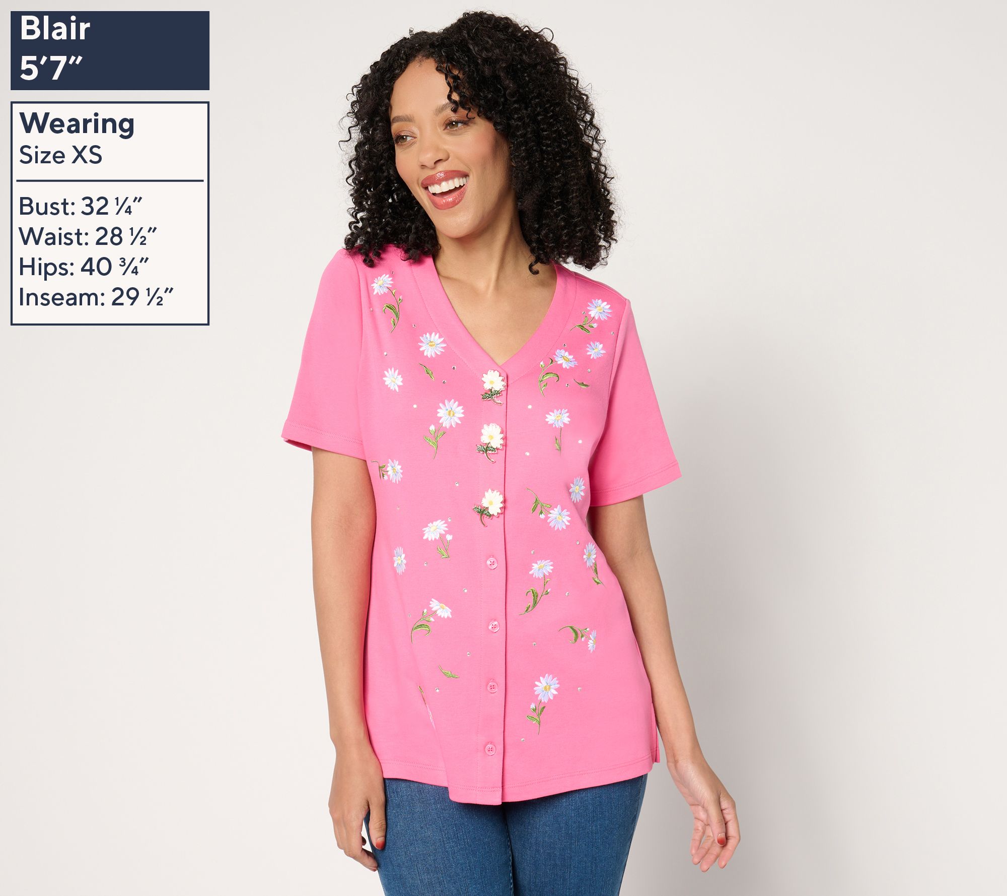 "As Is" Quacker Factory Field of Daisies Button Cover Cardigan - QVC.com