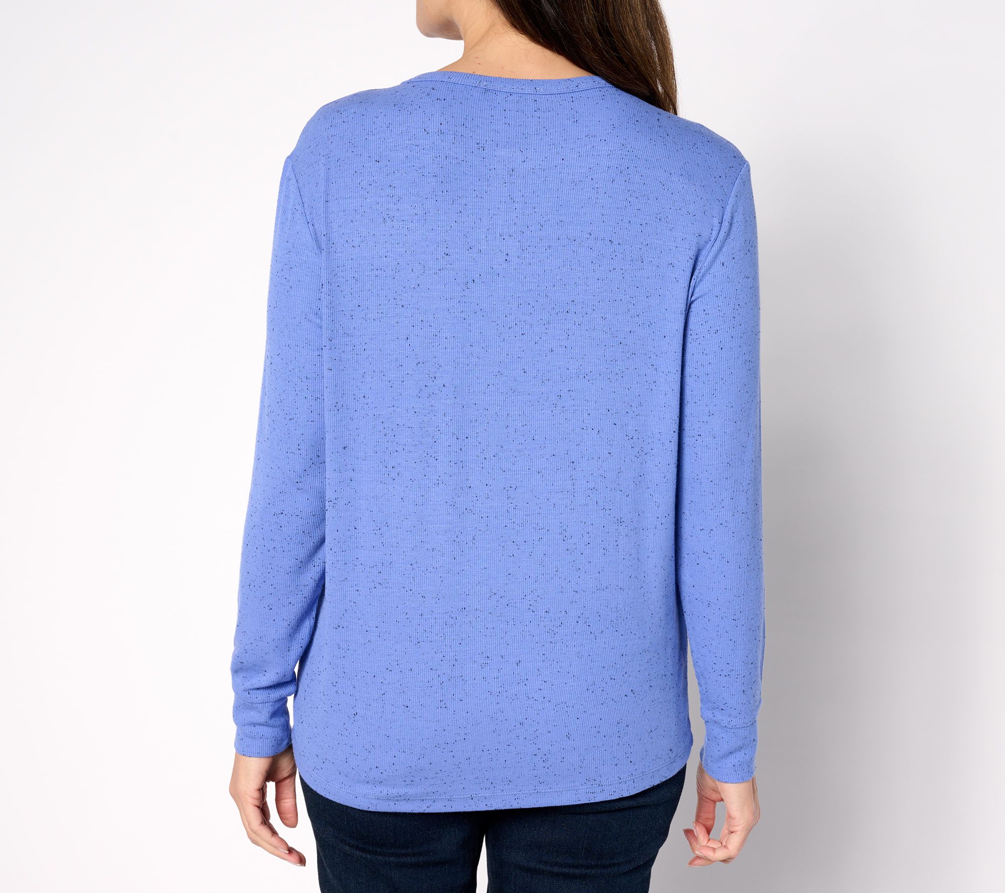 "As Is" Peace Love World Confetti Rib Knit Henley - QVC.com