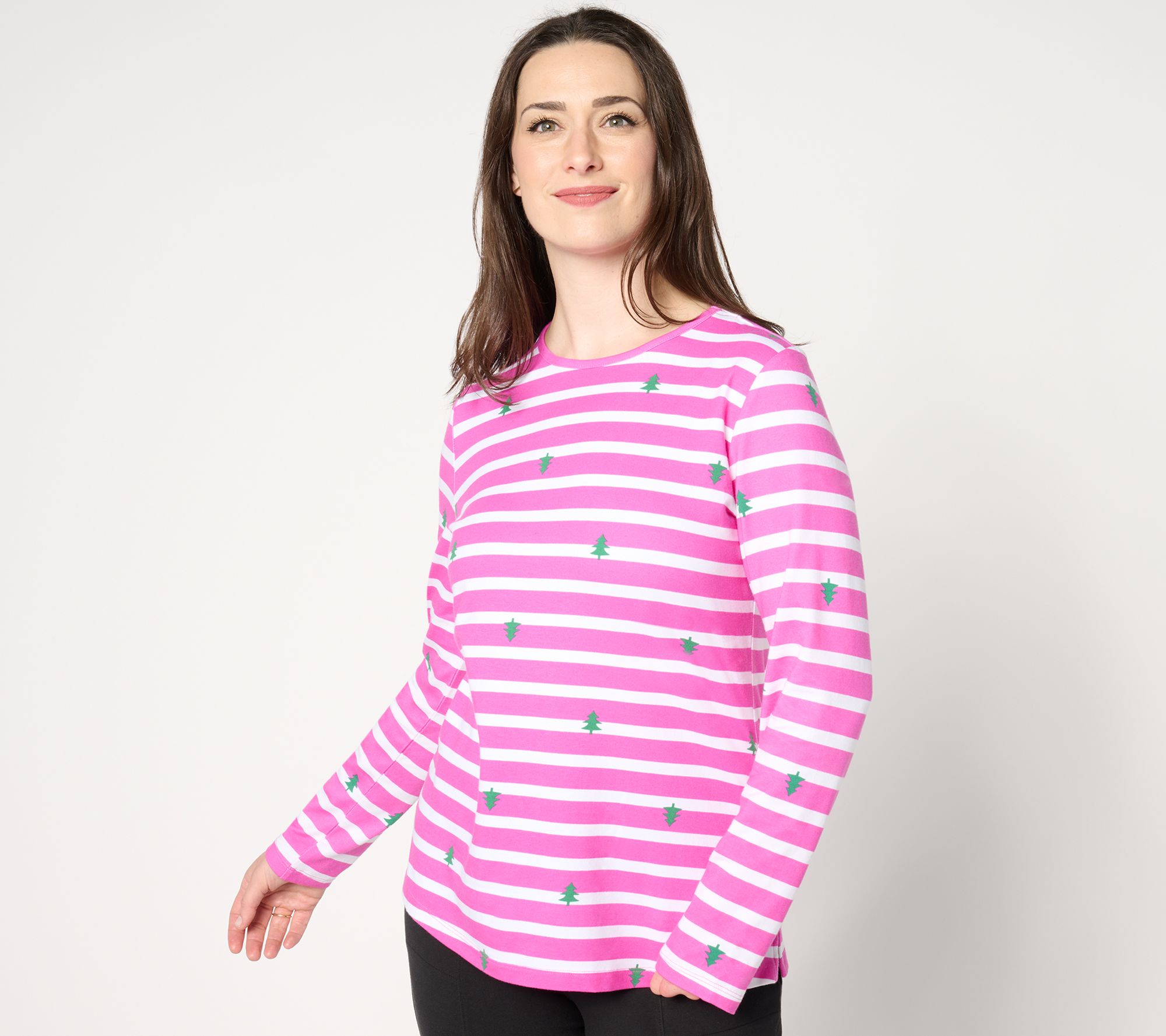 "As Is" Denim & Co. Printed Favorite Jersey Striped Crew Neck Top - QVC.com