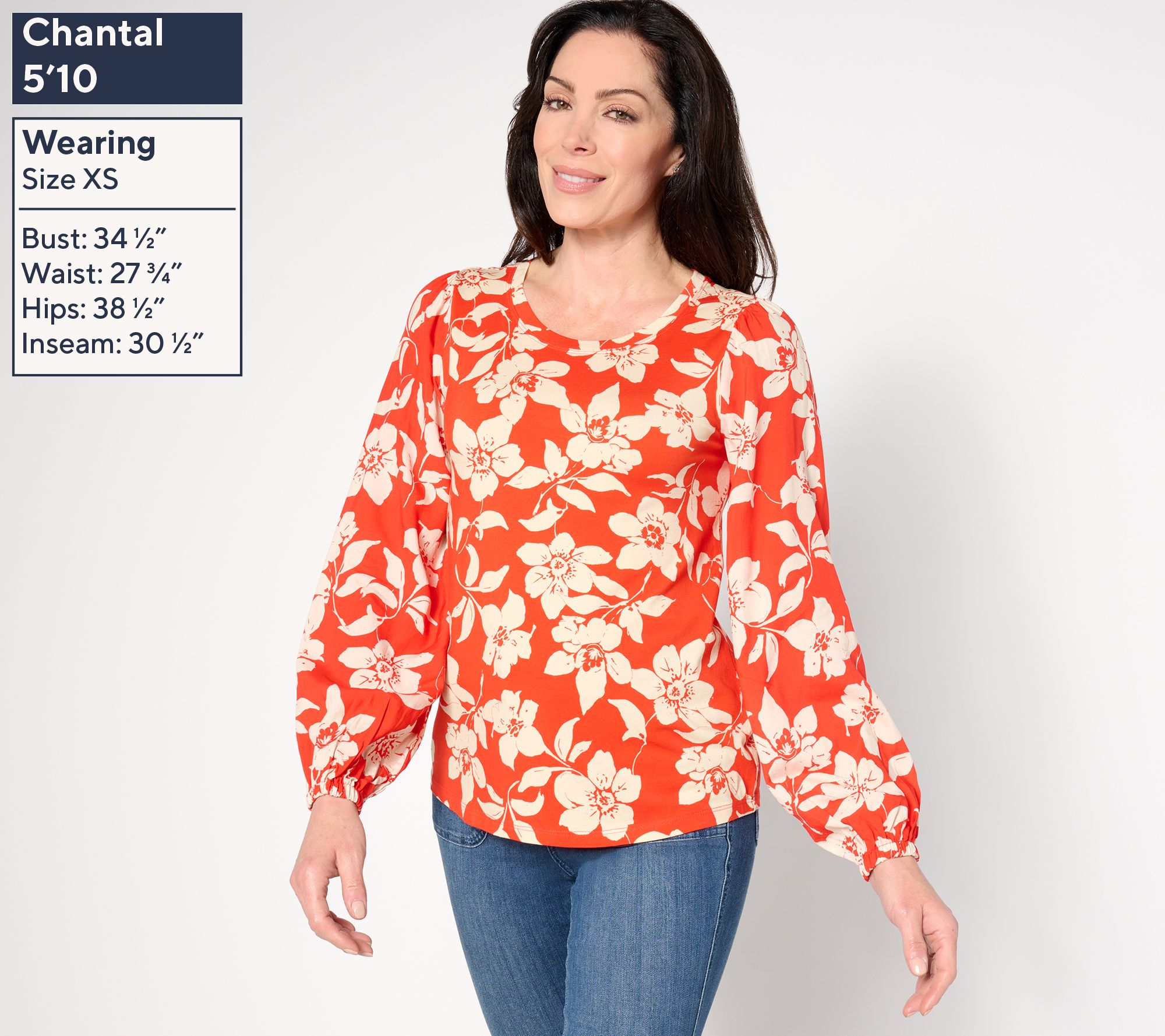 "As Is" AnyBody Cozy Knit Mixed Media Printed Blouse - QVC.com
