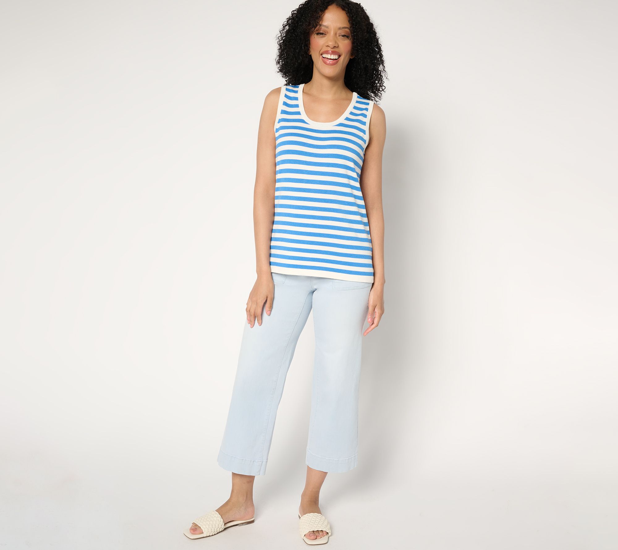 "As Is" Belle by Kim Gravel Cape Cod Coastal Striped Sweater Tank - QVC.com
