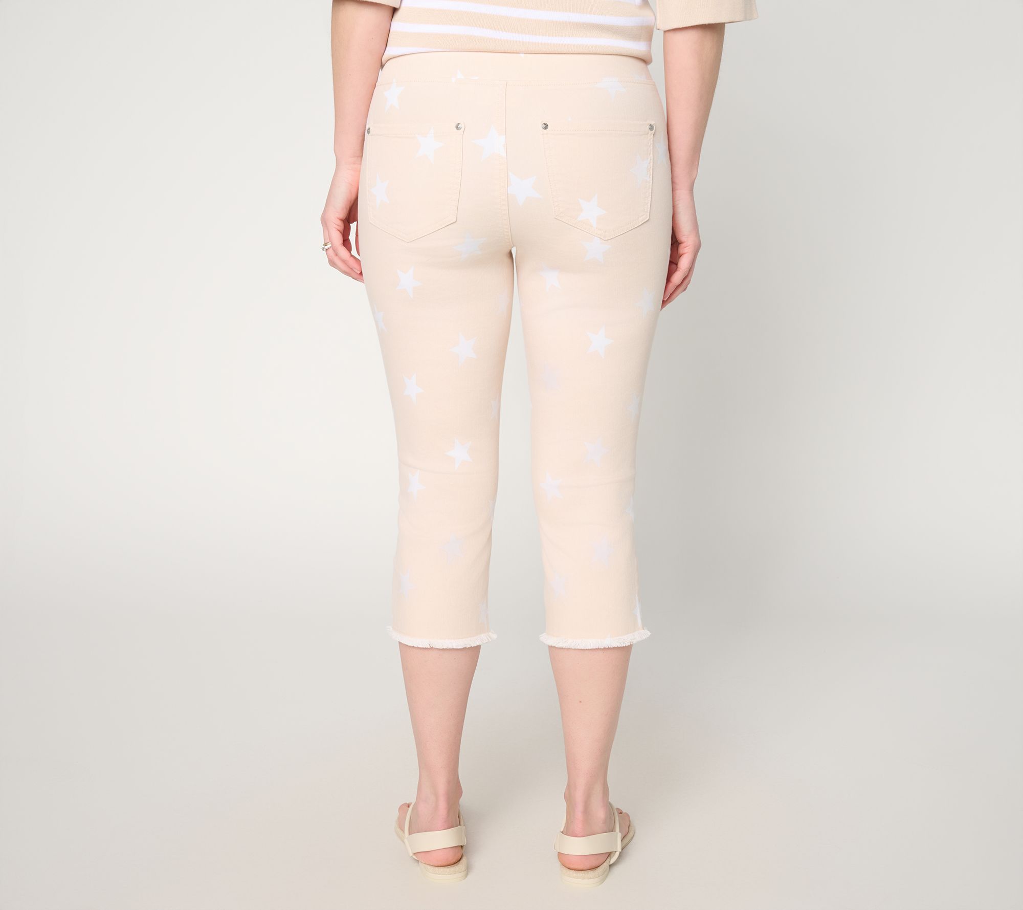 Belle by Kim Gravel Petite TripleLuxe Twill Star Frayed Capri - QVC.com
