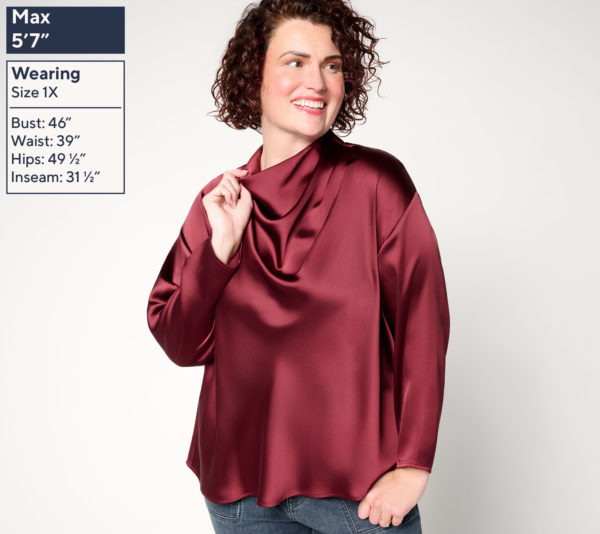 "As Is" Me by Jennie Garth Rockefeller Cowl Neck Satin Blouse - QVC.com