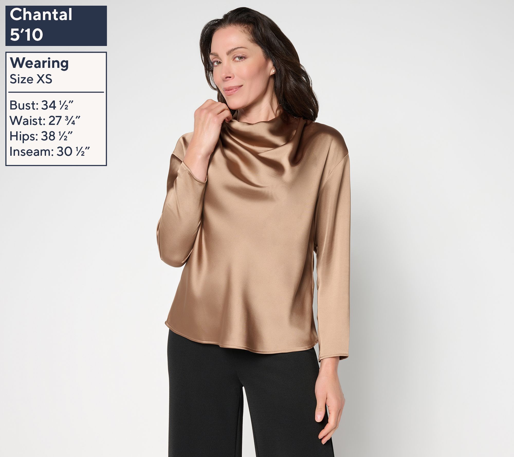 "As Is" Me by Jennie Garth Rockefeller Cowl Neck Satin Blouse - QVC.com
