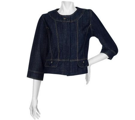 Motto 3/4 Sleeve Stretch Denim Jacket with Contrast Stitch - QVC.com