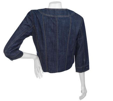 Motto 3/4 Sleeve Stretch Denim Jacket with Contrast Stitch - QVC.com