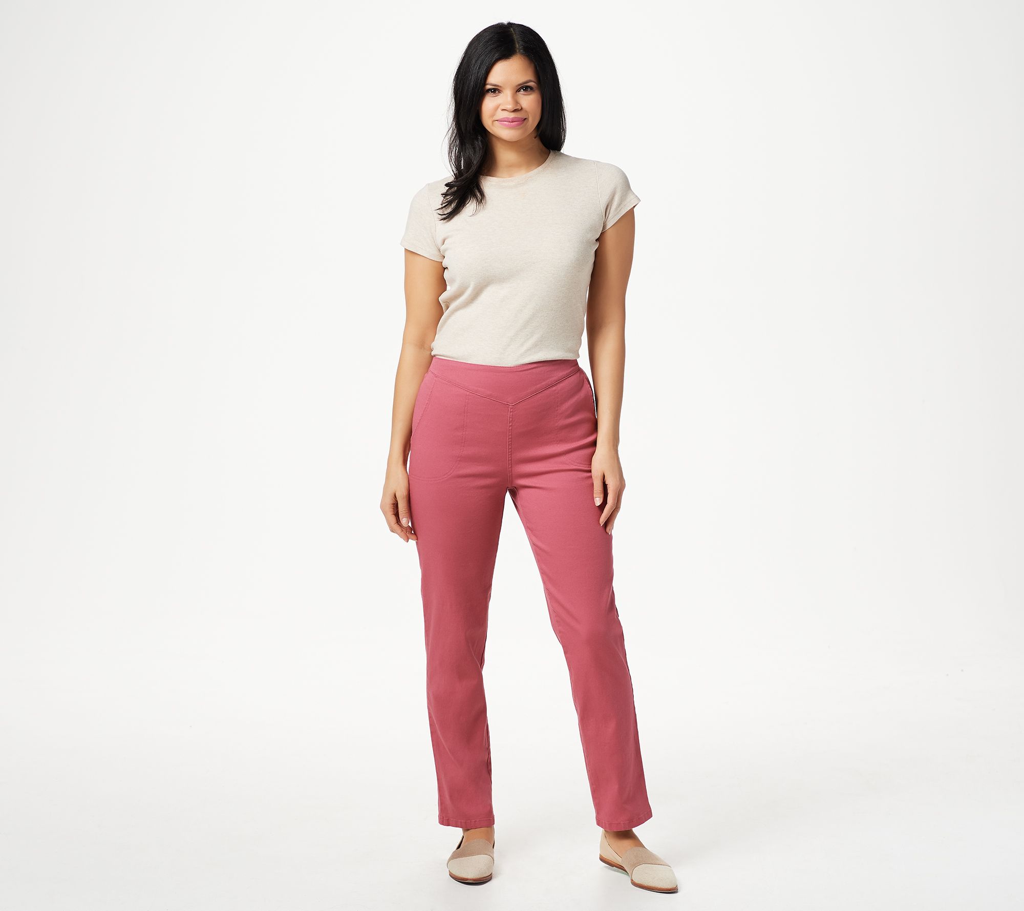 "As Is" Denim & Co. Pull-On Front V-Yoke Pant with Pockets - QVC.com