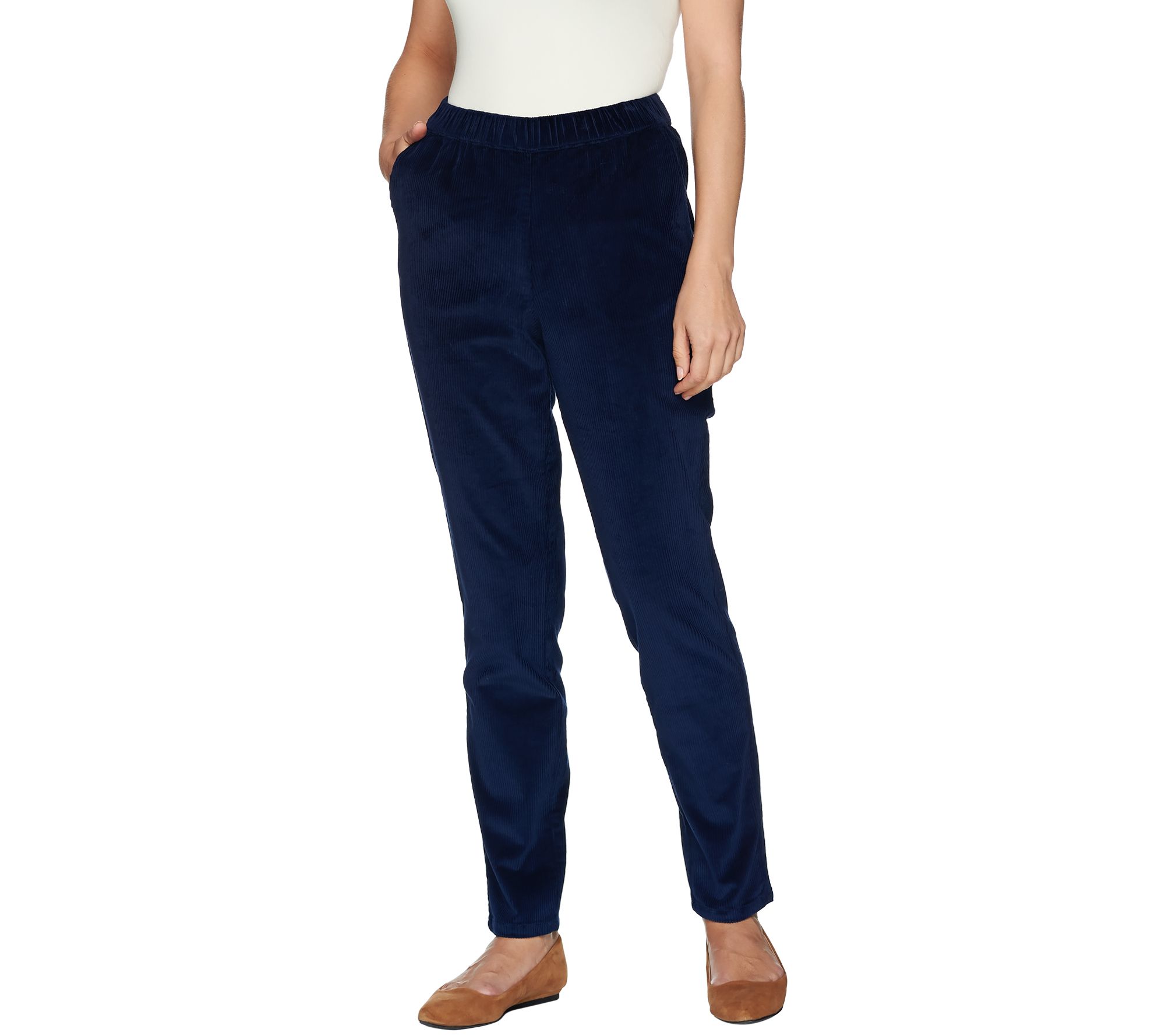 Denim & Co. Slim Leg Wide Wale Corduroy Pants with Pockets - QVC.com