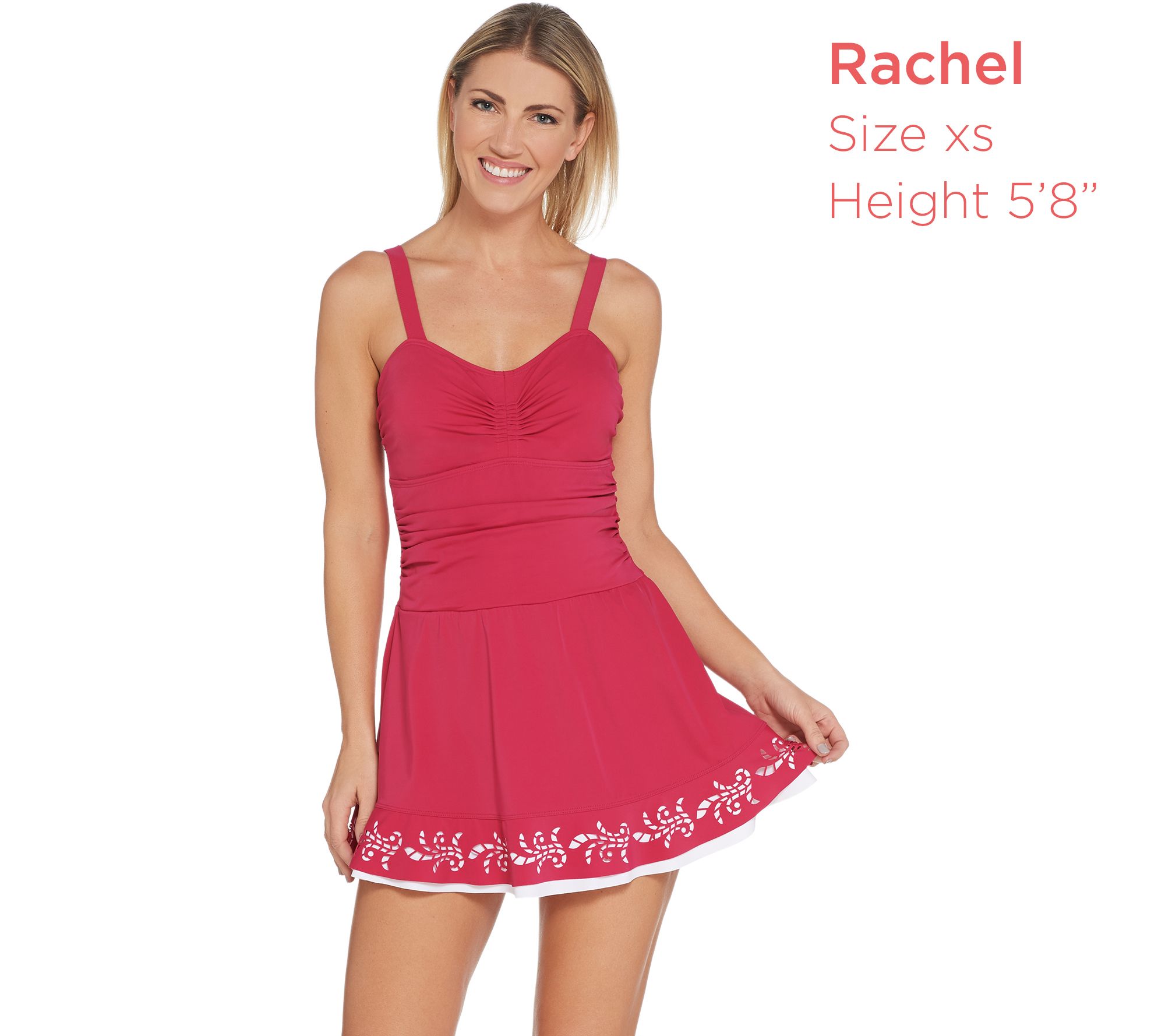 Denim & Co. Beach Ruched Swim Dress with Laser Cut Hem - QVC.com