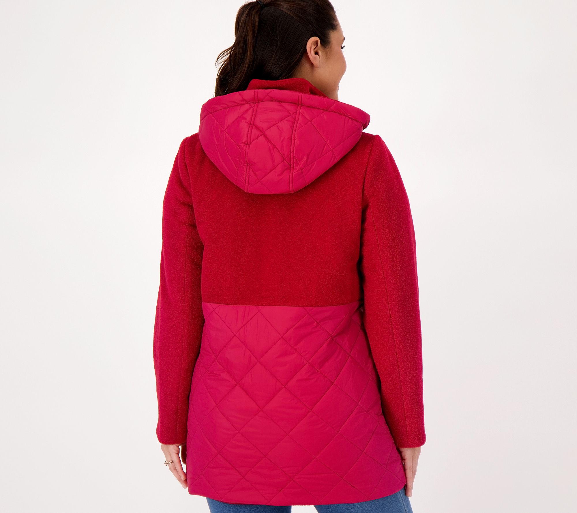 "As Is" Dennis Basso Mixed Media Quilted Jacket with Hood - QVC.com