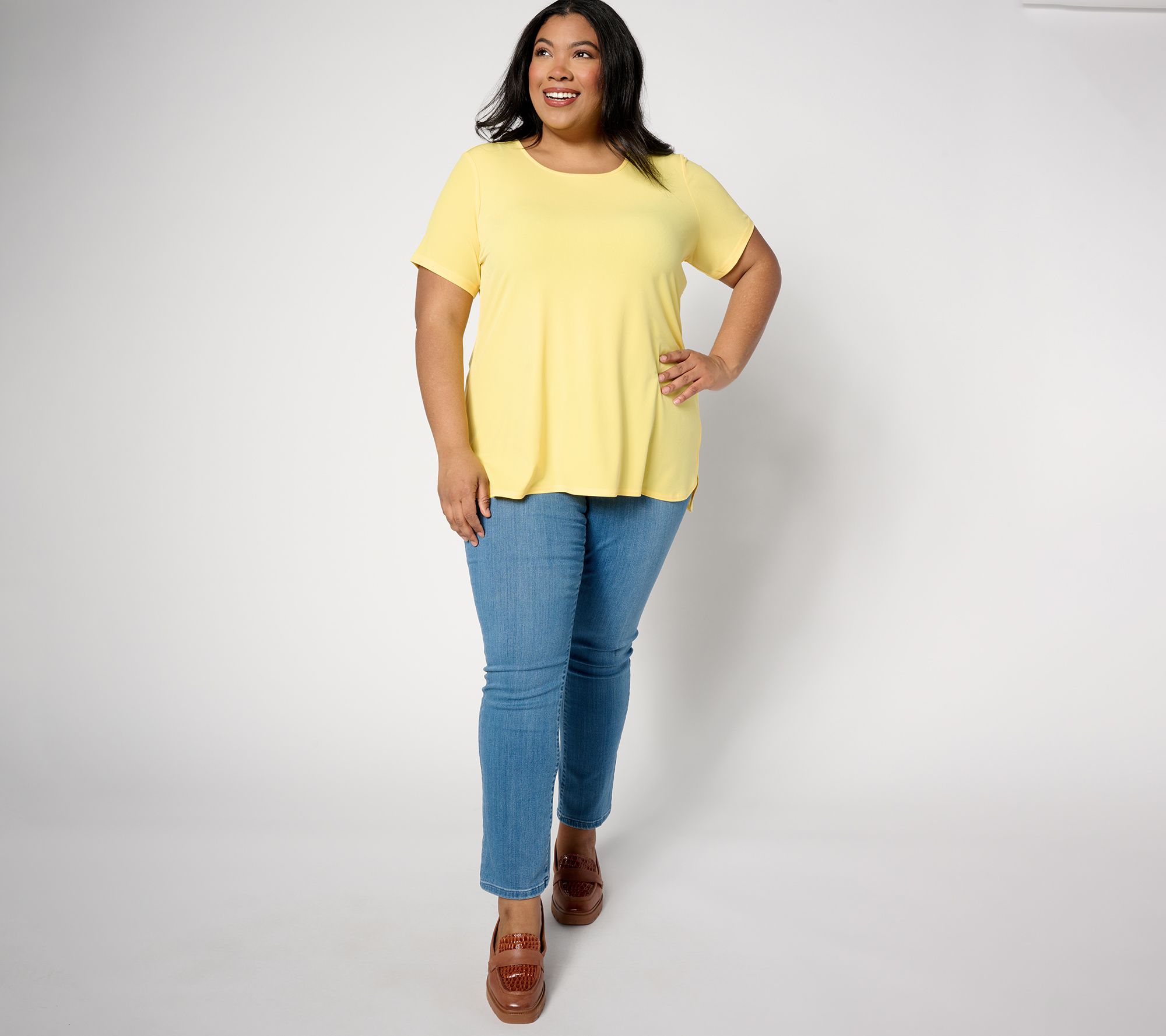 Susan Graver Petite Modern Essentials Liquid Knit Tulip Hem Tunic - QVC.com