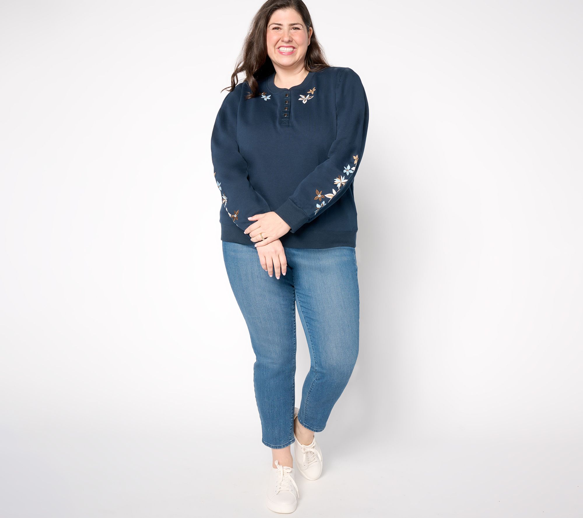 Driftwood Jeans Teddy French Terry Henley - Navy - QVC.com