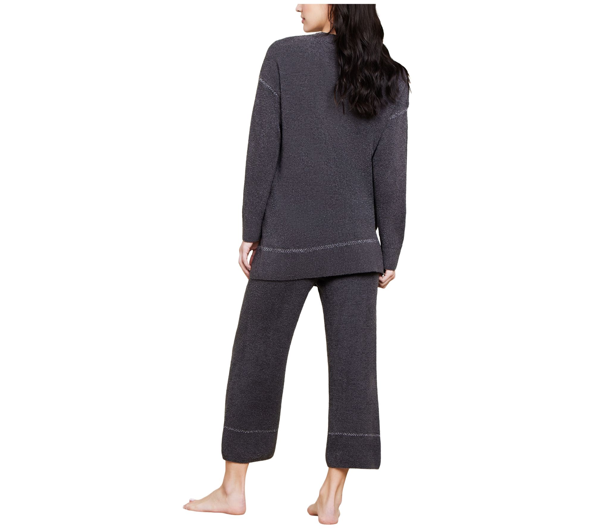 Barefoot Dreams CozyChic Lite Contrast Stitch V-Neck Cardigan - QVC.com