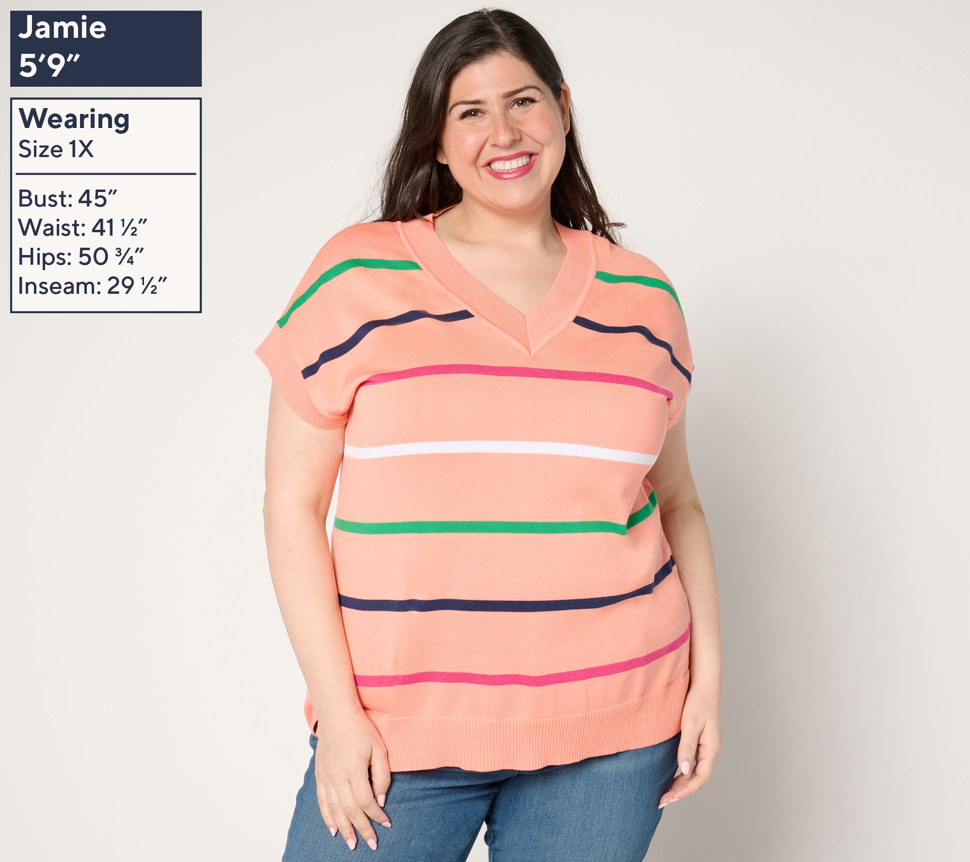 "As Is" Belle by Kim Gravel Hyper Prep Multi Stripe V-Neck Sweater ...