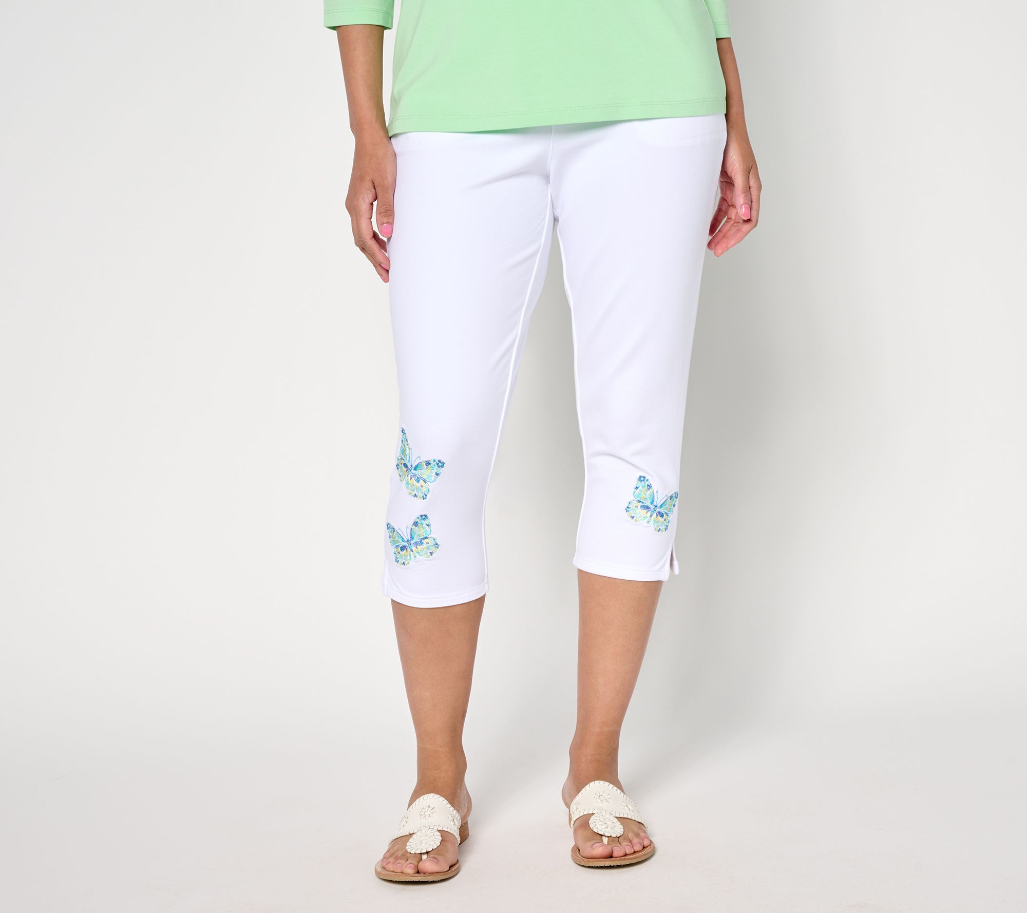 "As Is" Quacker Factory DreamJeannes ShortFloribunda Capri Pant - QVC.com