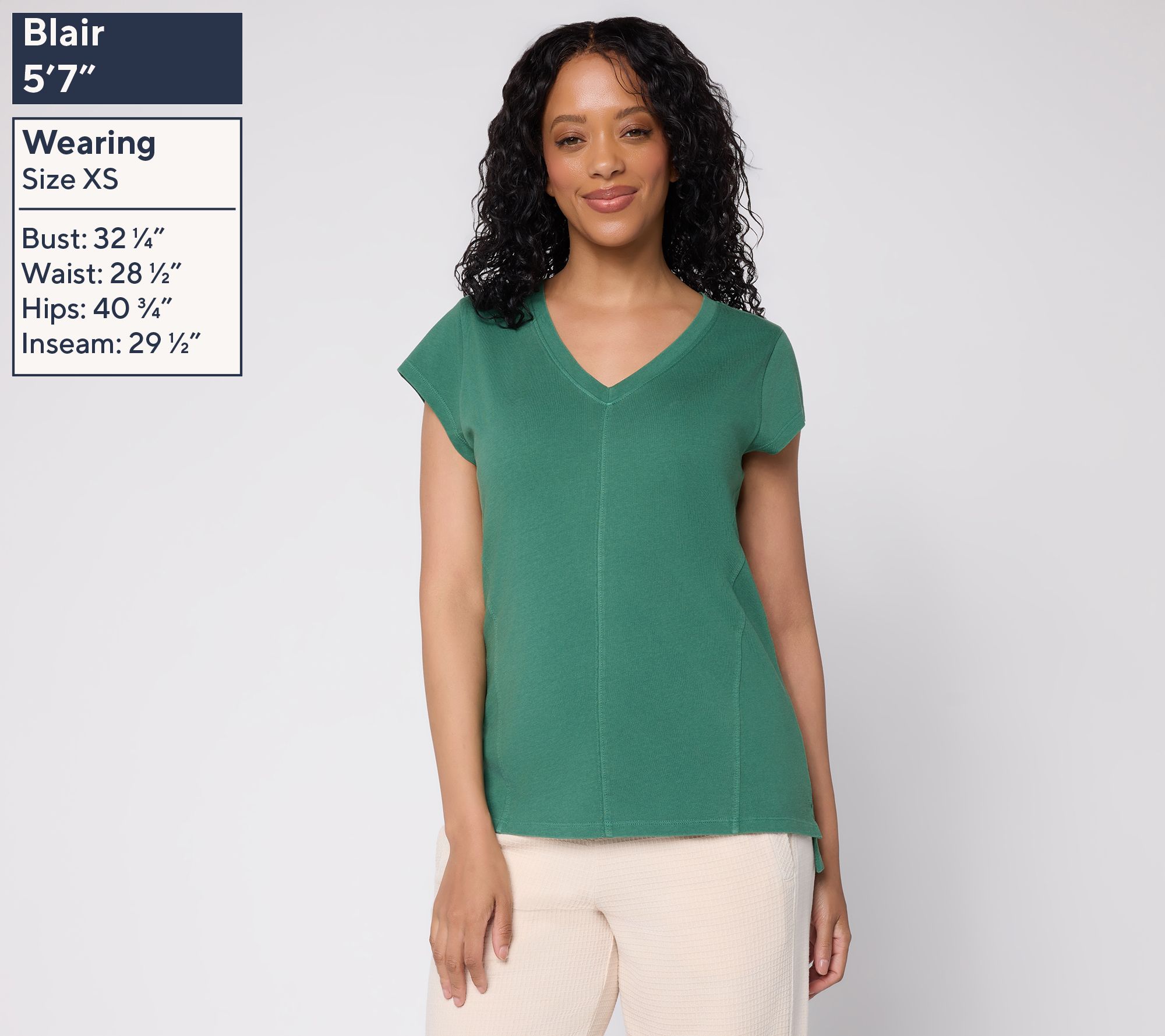 AnyBody Washed Cotton V-Neck Seamed Top With Cap Sleeve - QVC.com