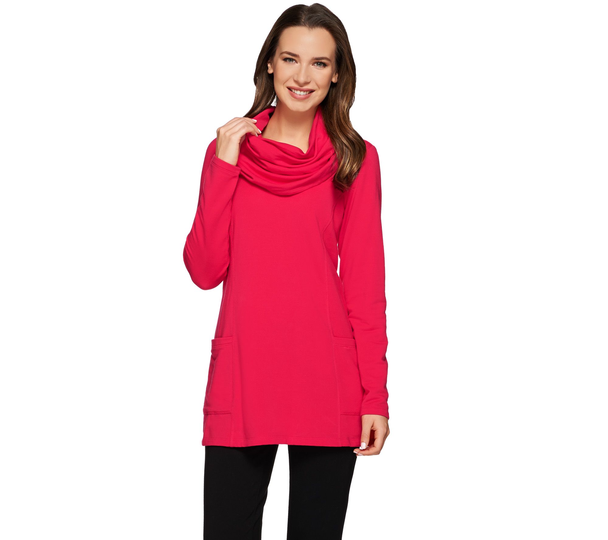 Susan Graver Weekend Brushed Back Knit Tunic with Funnel Scarf - QVC.com