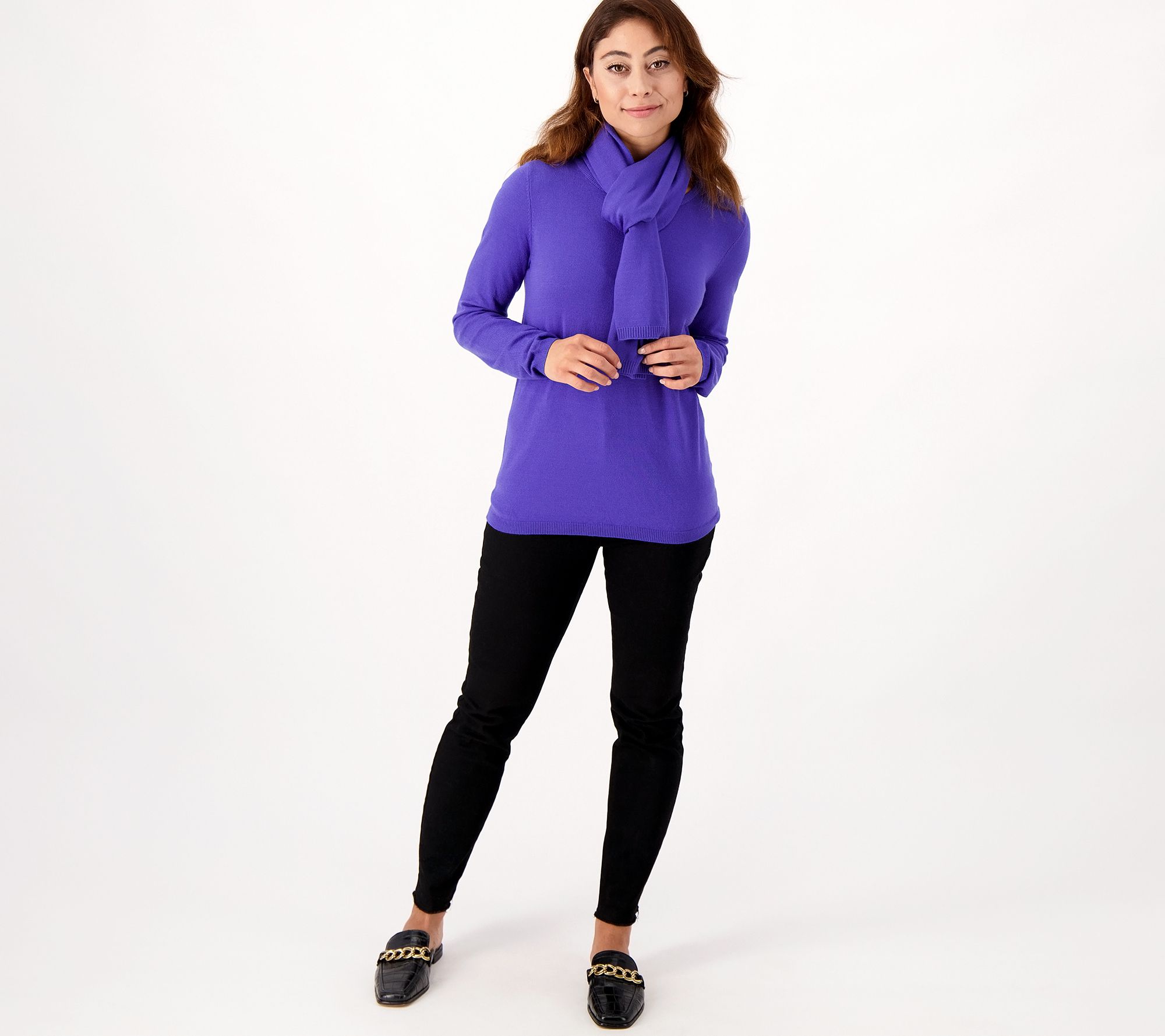 "As Is" Women with Control Sweater & Scarf Set - QVC.com