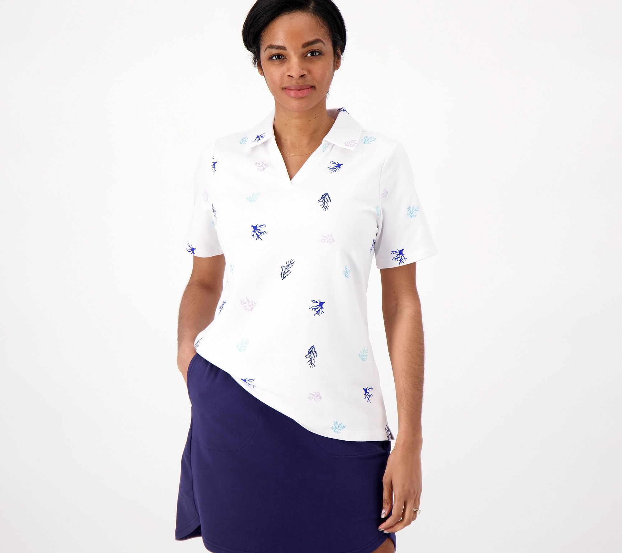 "As Is" Sport Savvy French Terry V-Neck Polo Collar Short Sleeve - QVC.com