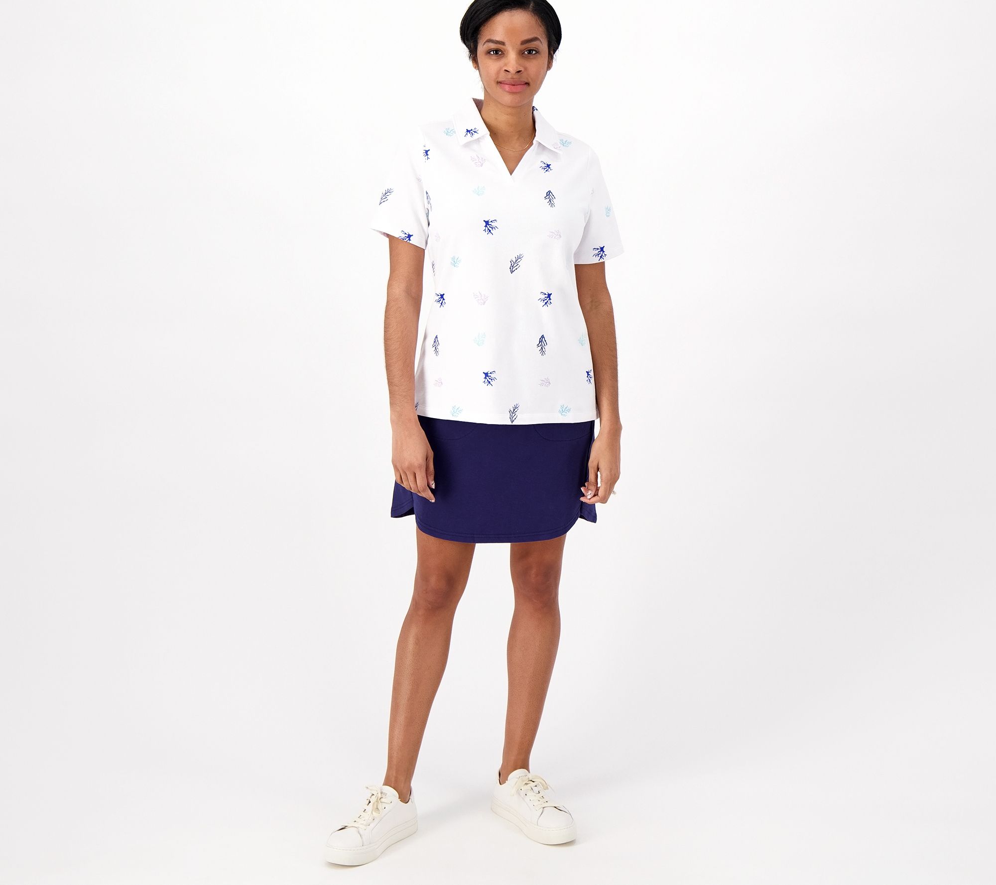 "As Is" Sport Savvy French Terry V-Neck Polo Collar Short Sleeve - QVC.com