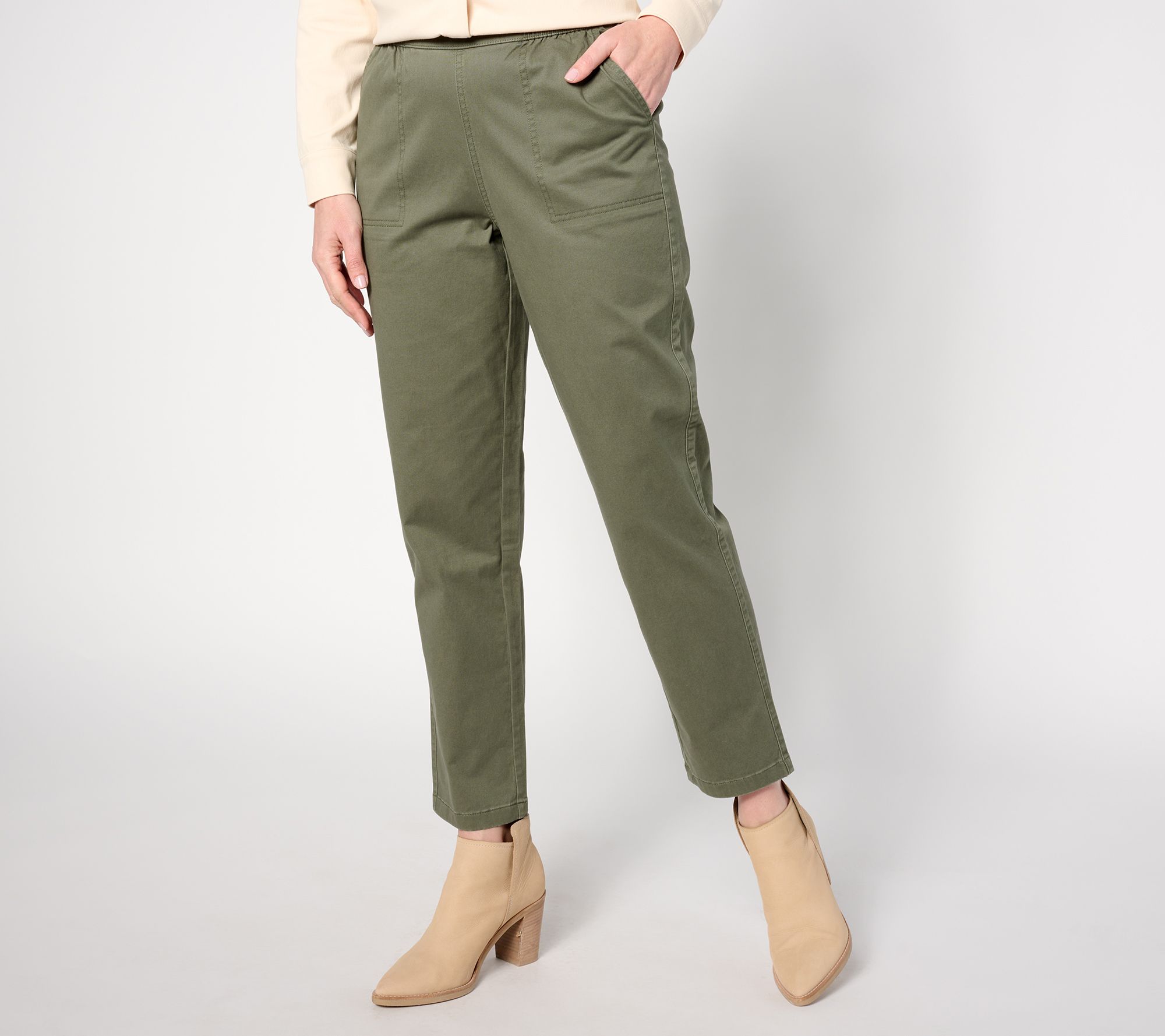 "As Is" Denim & Co. Petite EasyWear Twill Straight Leg Pant w/Pockets ...
