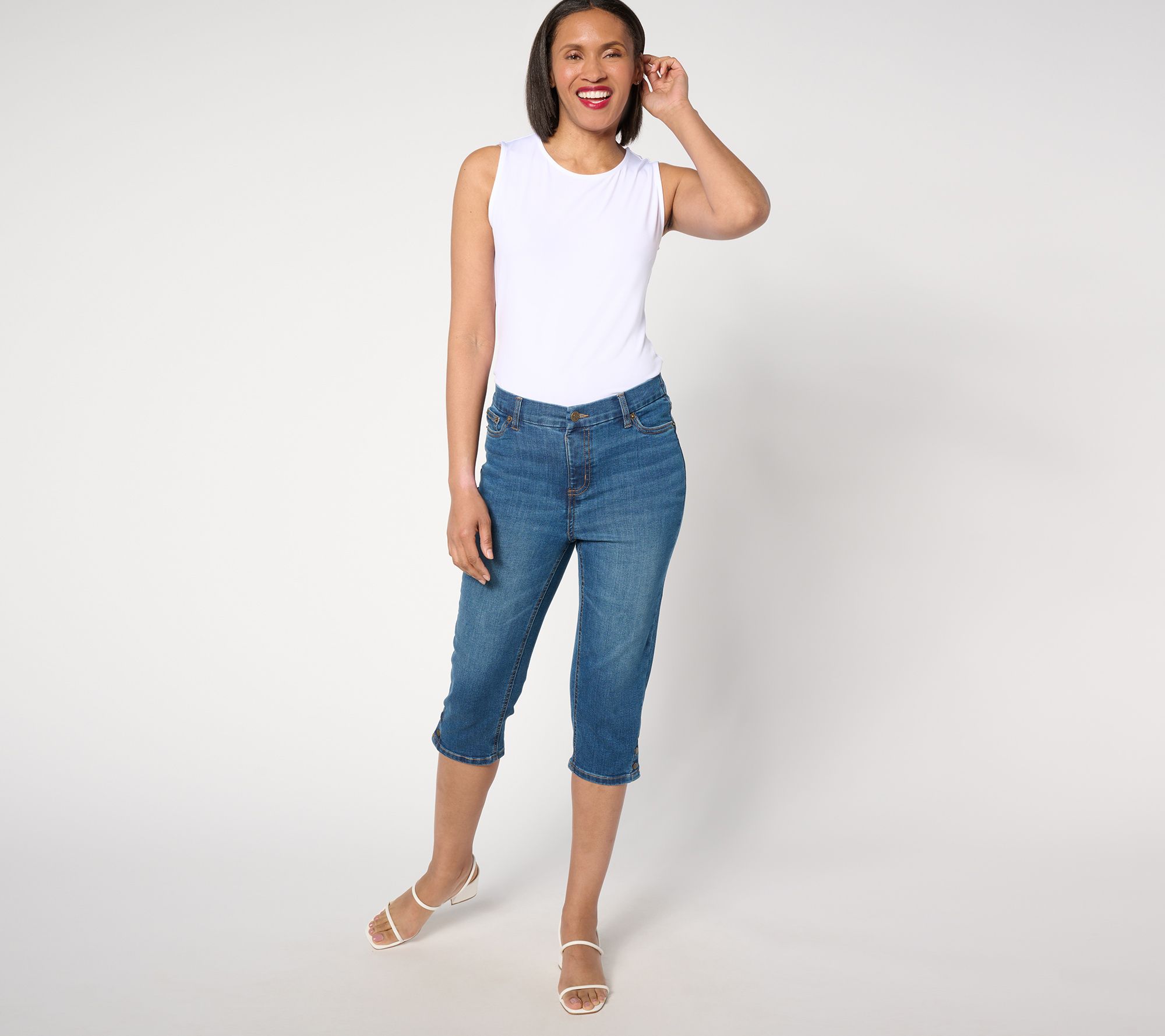 "As Is" Denim & Co. Regular Easy Stretch Denim Capri Pant - QVC.com
