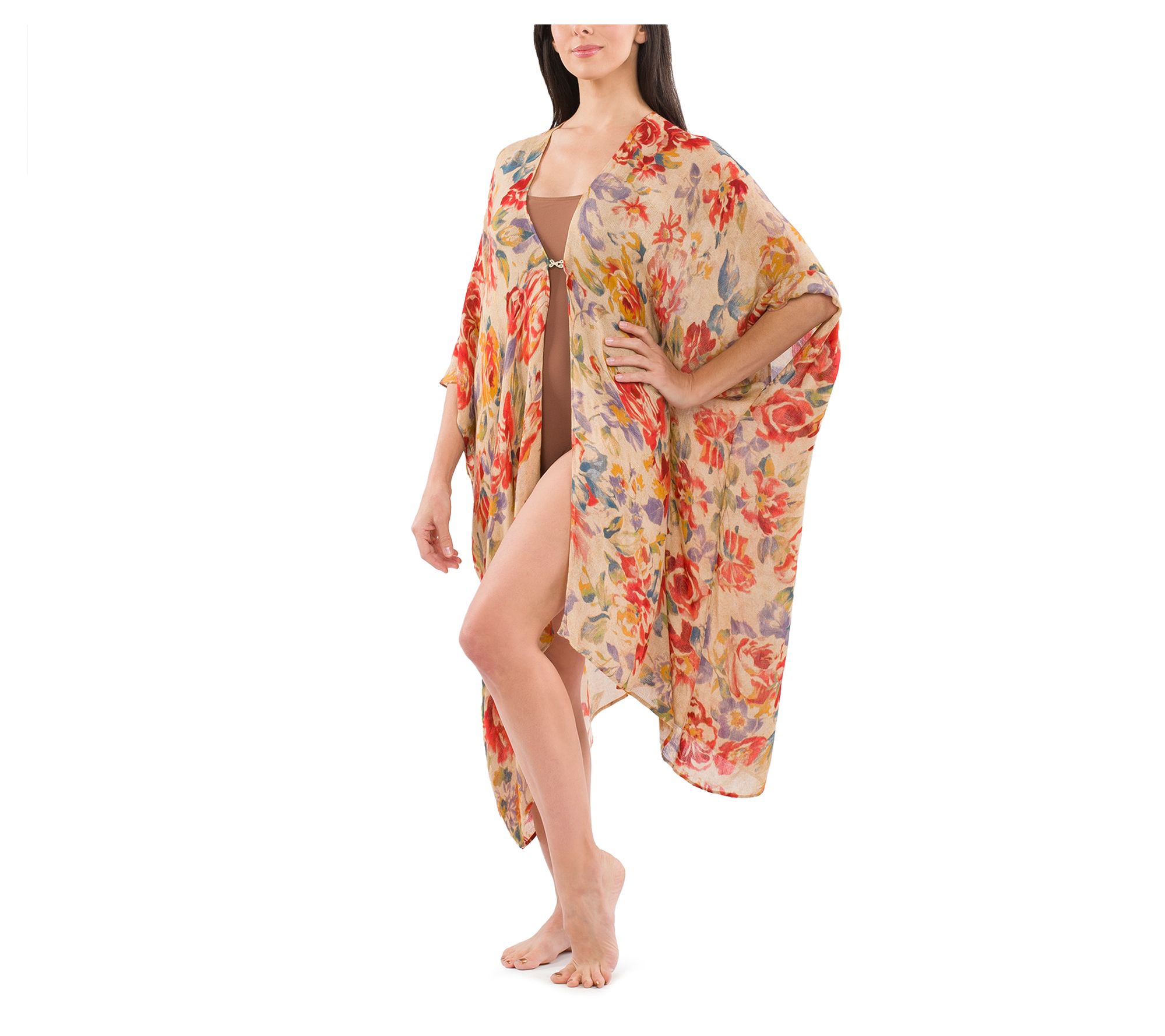 Patricia Nash Long Ruana Beach Cover-Up in Aegan Bloom - QVC.com